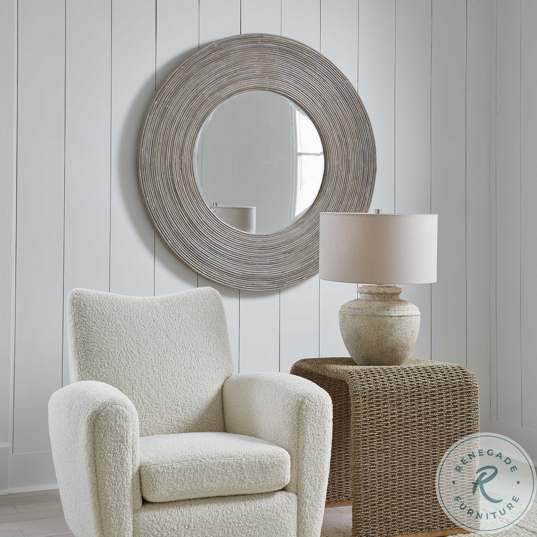 Vortex White Washed Round Mirror From Uttermost | Coleman Furniture