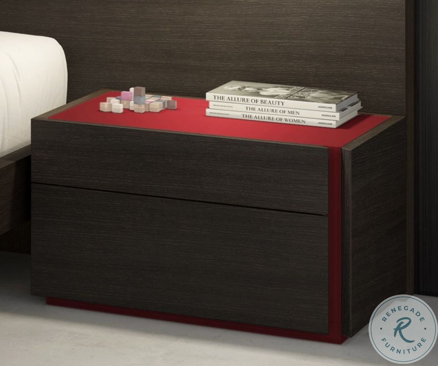 Lagos Red & Wenge Lacquer RAF Nightstand | HomeGalleryStores.com ...