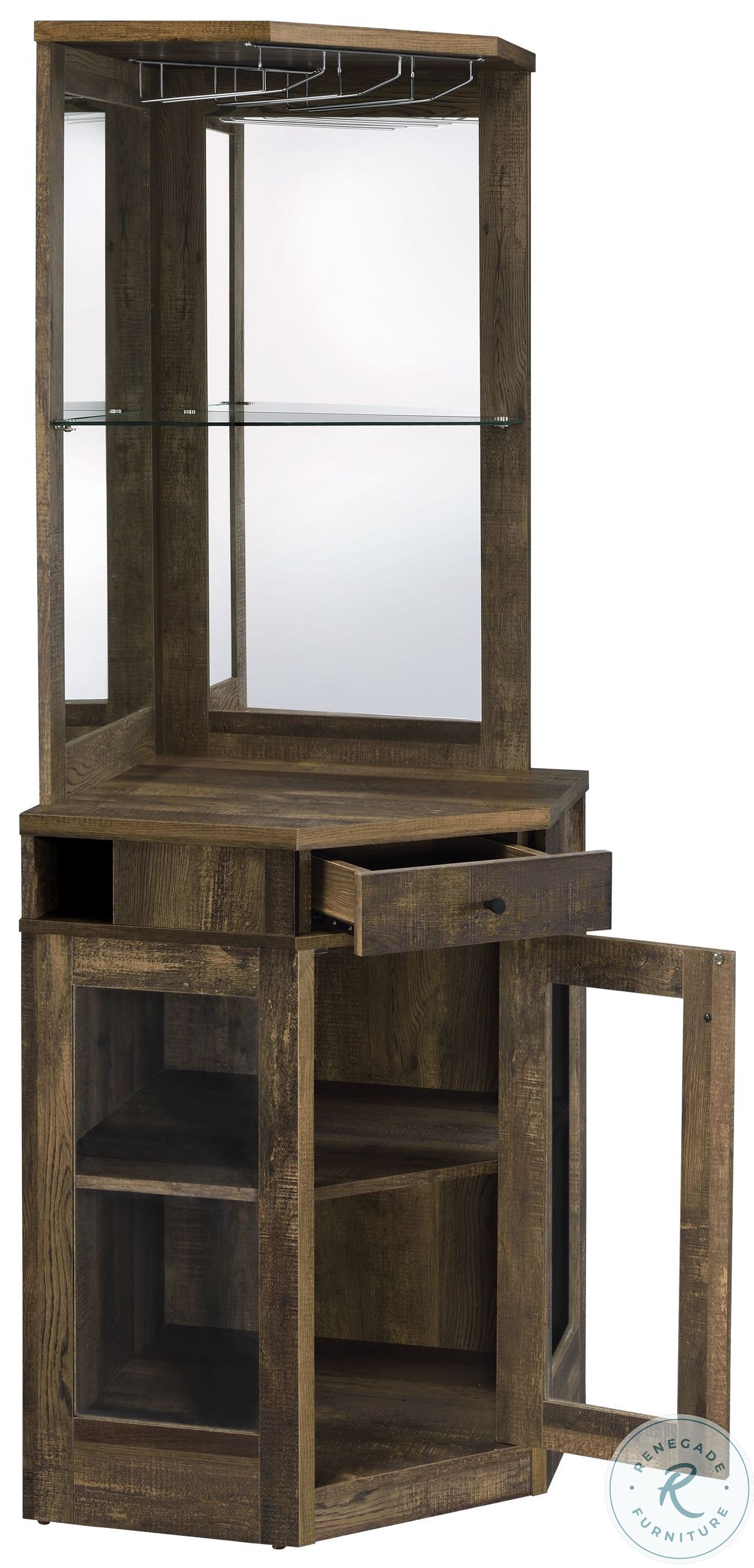 182303 Rustic Oak Corner Bar Cabinet | HomeGalleryStores.com | 182303