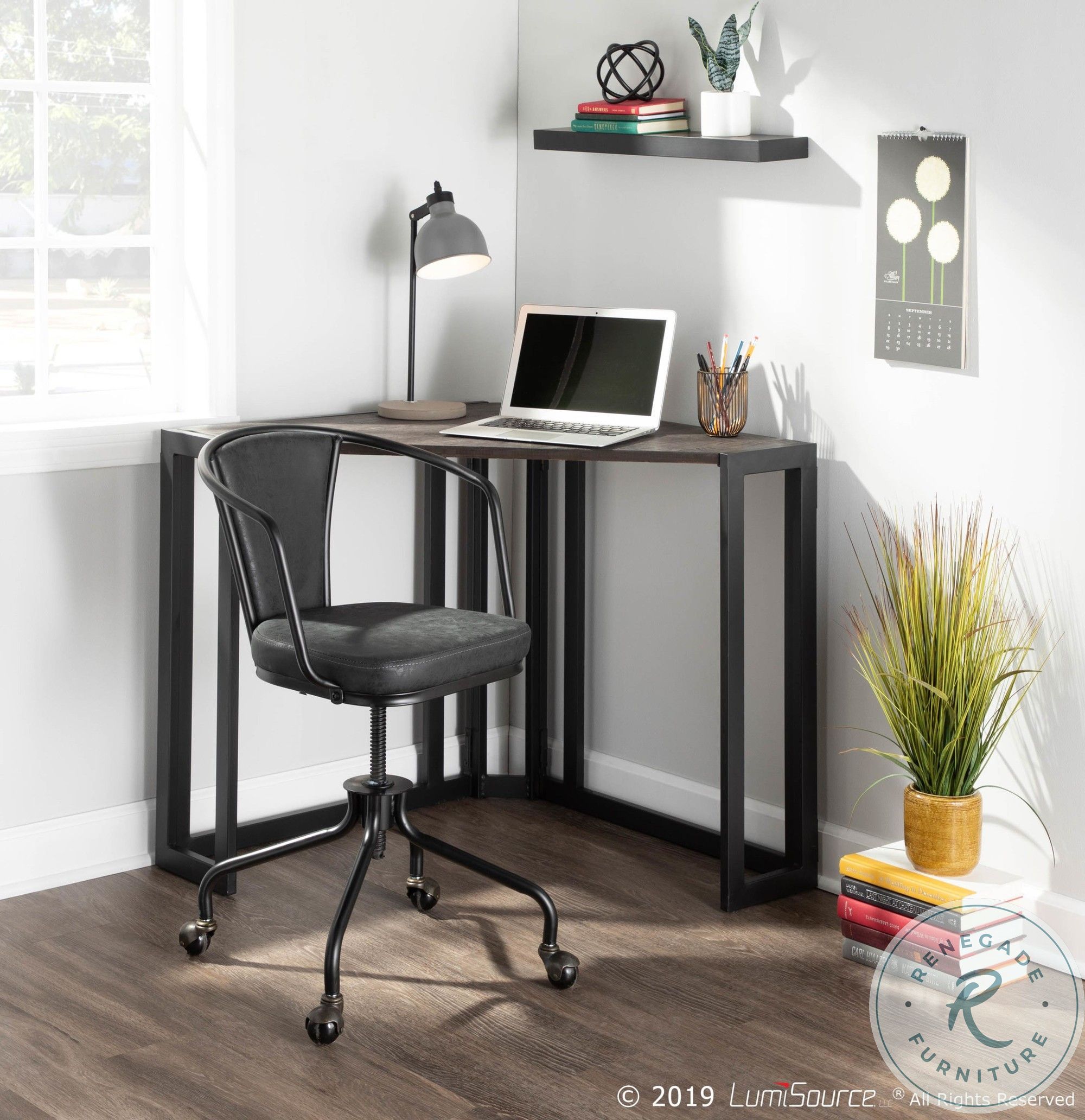 Roman Black Metal And Espresso Bamboo Corner Desk | HomeGalleryStores ...