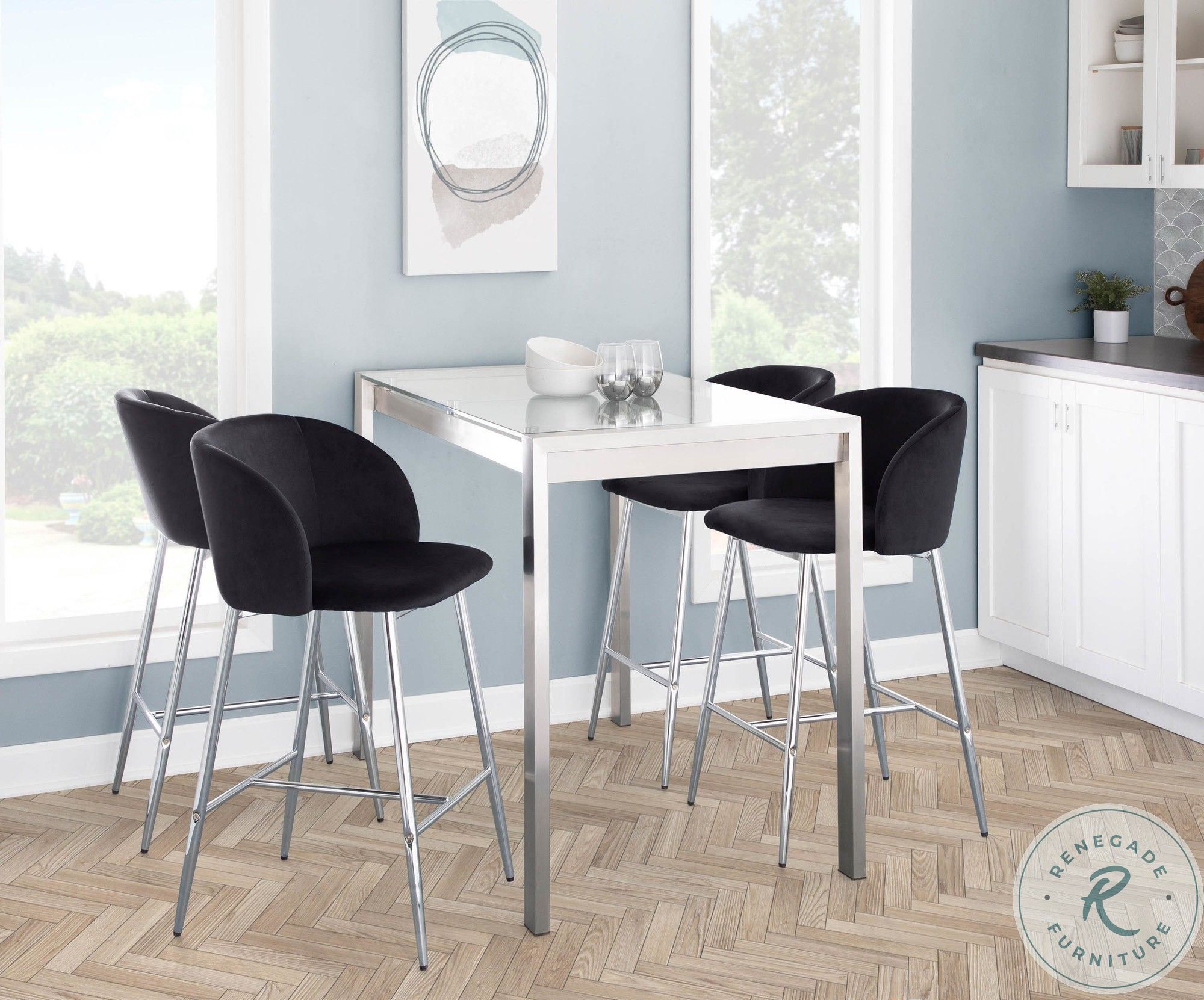 Fran Black Velvet And Chrome Counter Height Stool Set of 2 ...