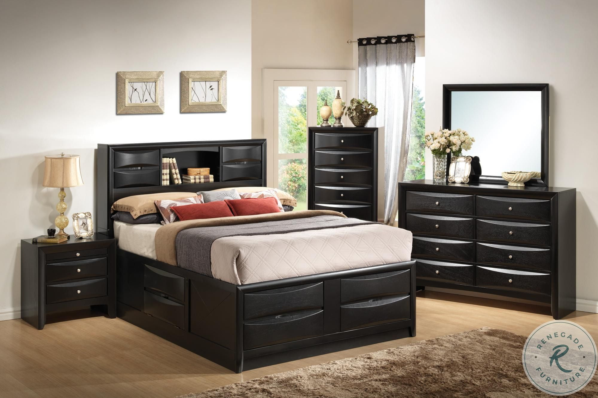 Briana Black Queen Storage Bookcase Bed | HomeGalleryStores.com | 202701Q