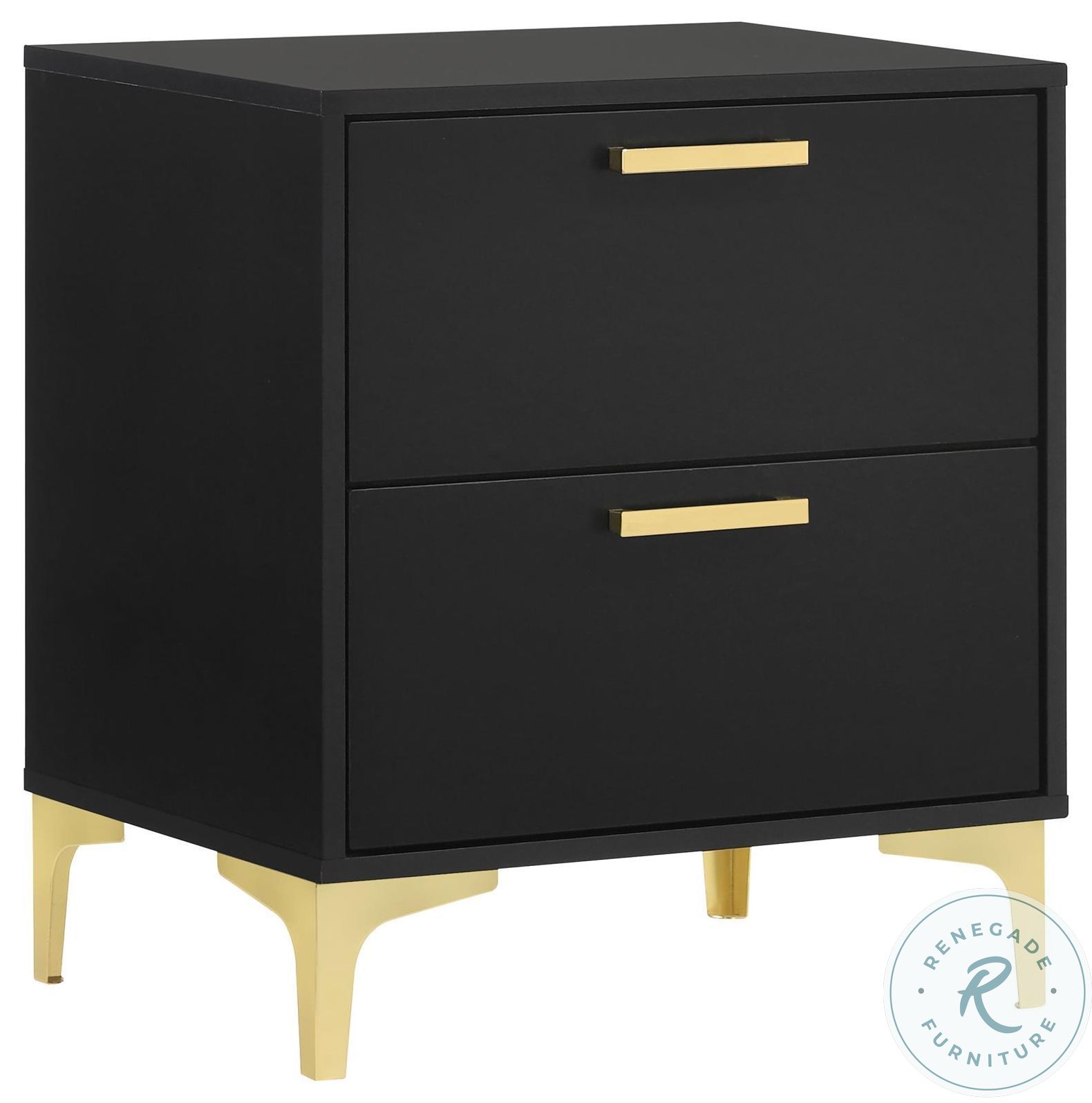 Kendall Black And Gold 2 Drawer Nightstand From Coaster | Coleman Furniture