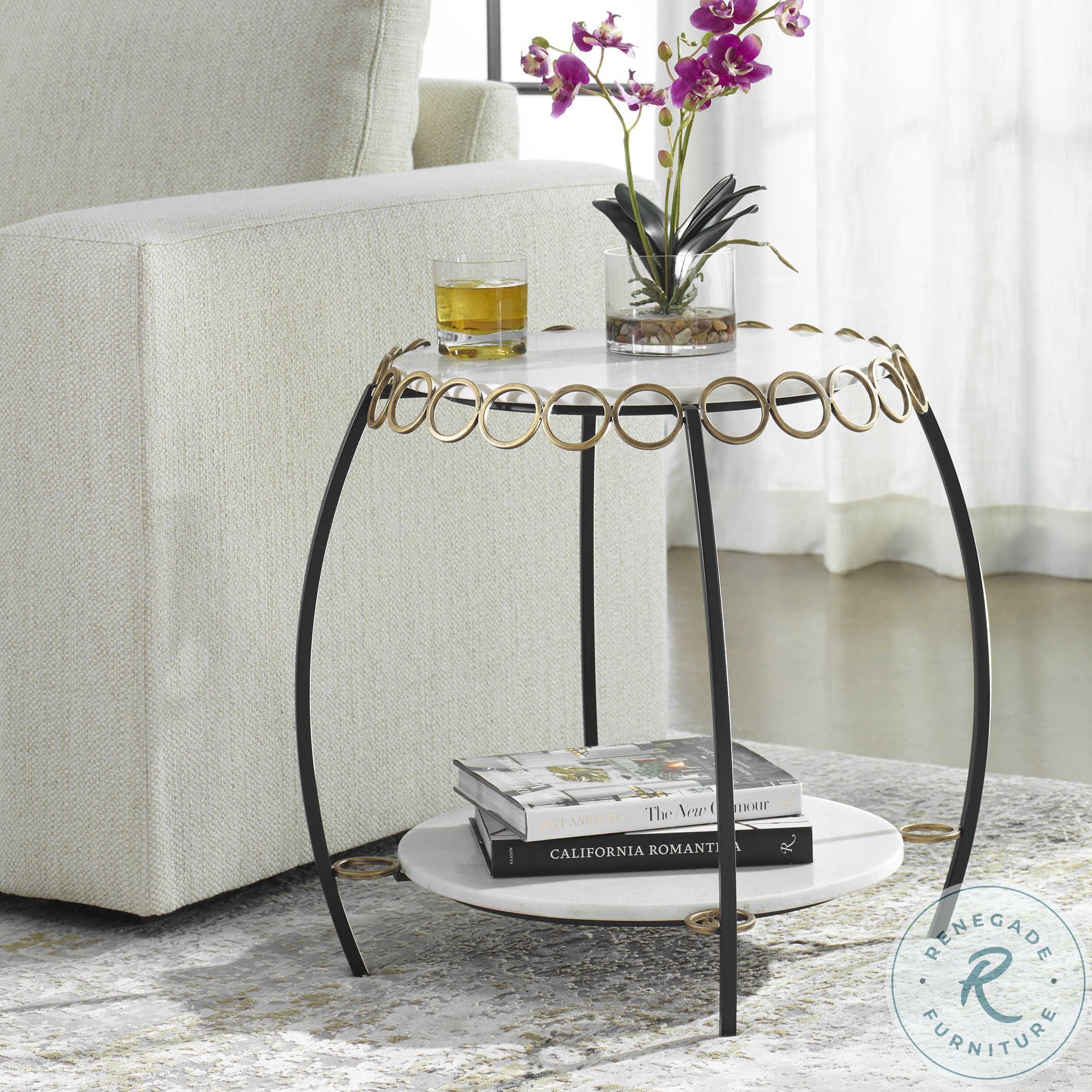 Chain Link White Marble Side Table From Uttermost | Coleman Furniture