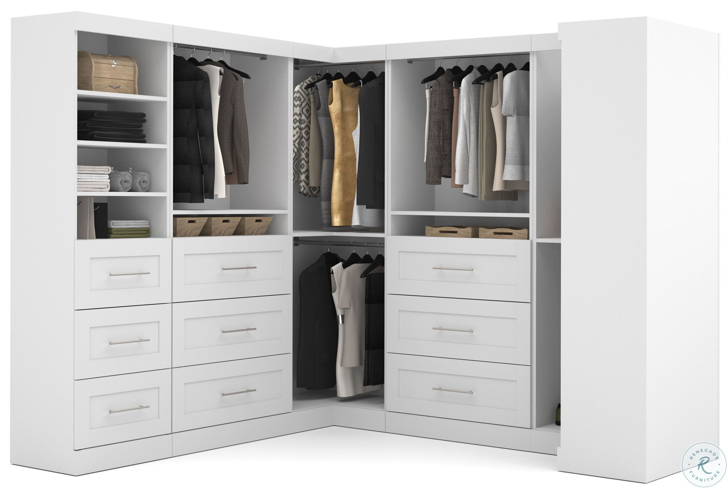 Pure White 100" Optimum L- Shaped Wardrobe | HomeGalleryStores.com ...