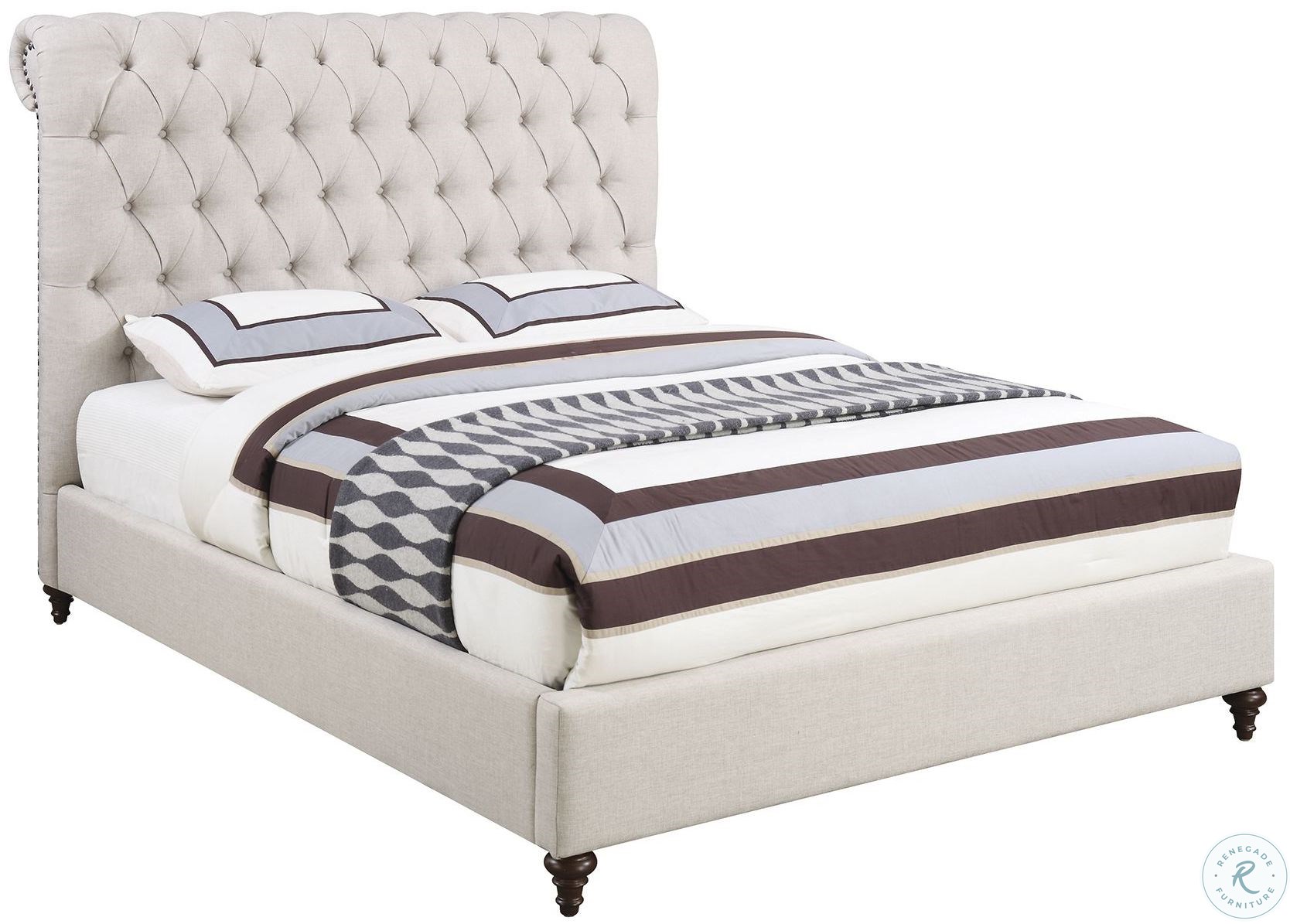 Devon Beige Queen Panel Upholstered Bed | HomeGalleryStores.com | 300525Q