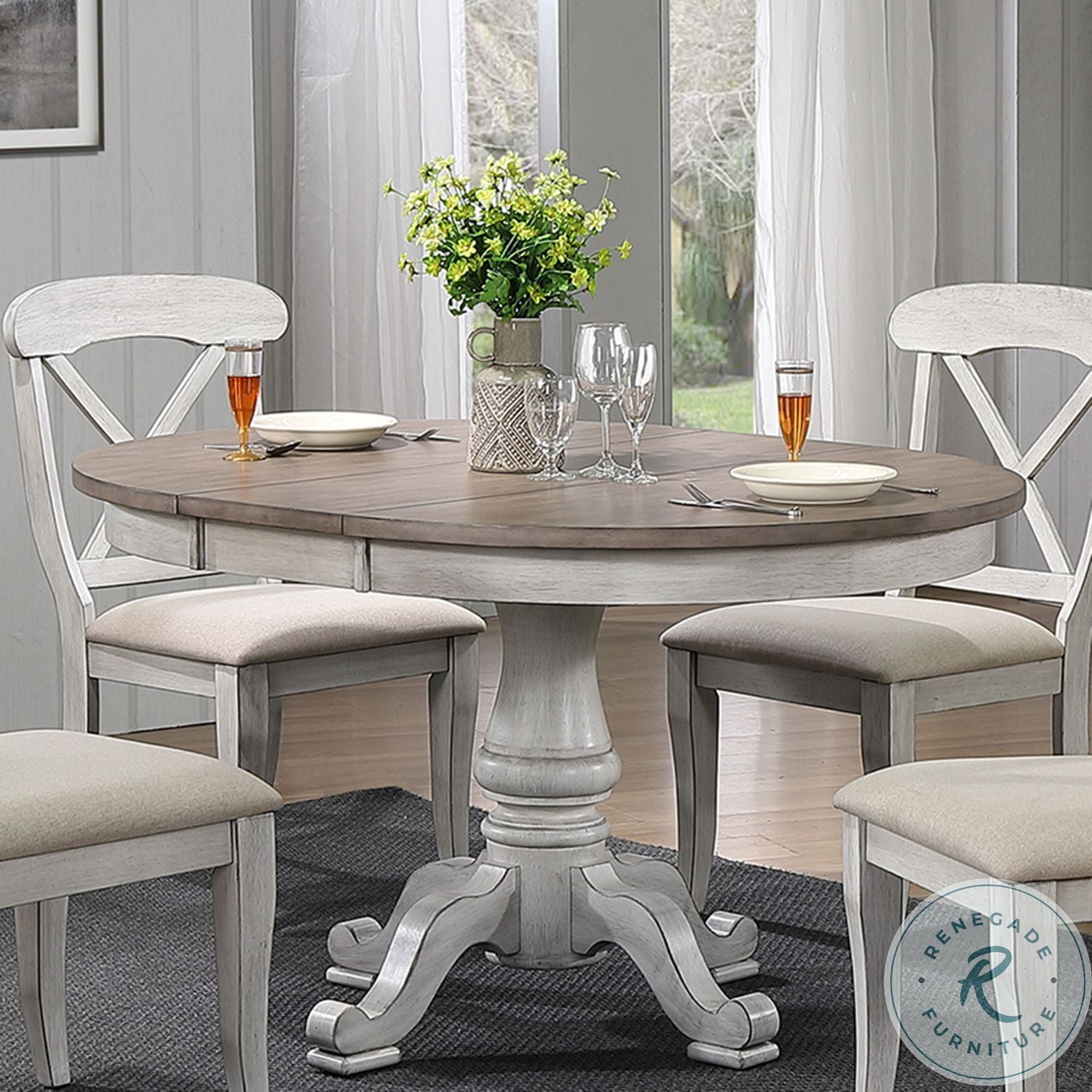 Ocean Isle Antique White Extendable Single Pedestal Dining Room Set ...