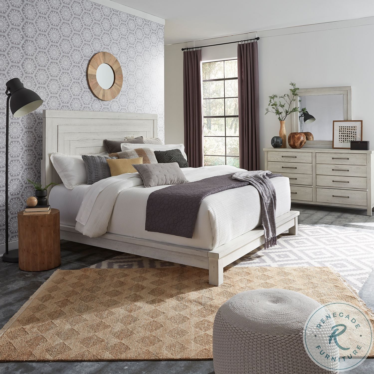 Modern Farmhouse Heavy Distressing White Queen Platform Bed from ...