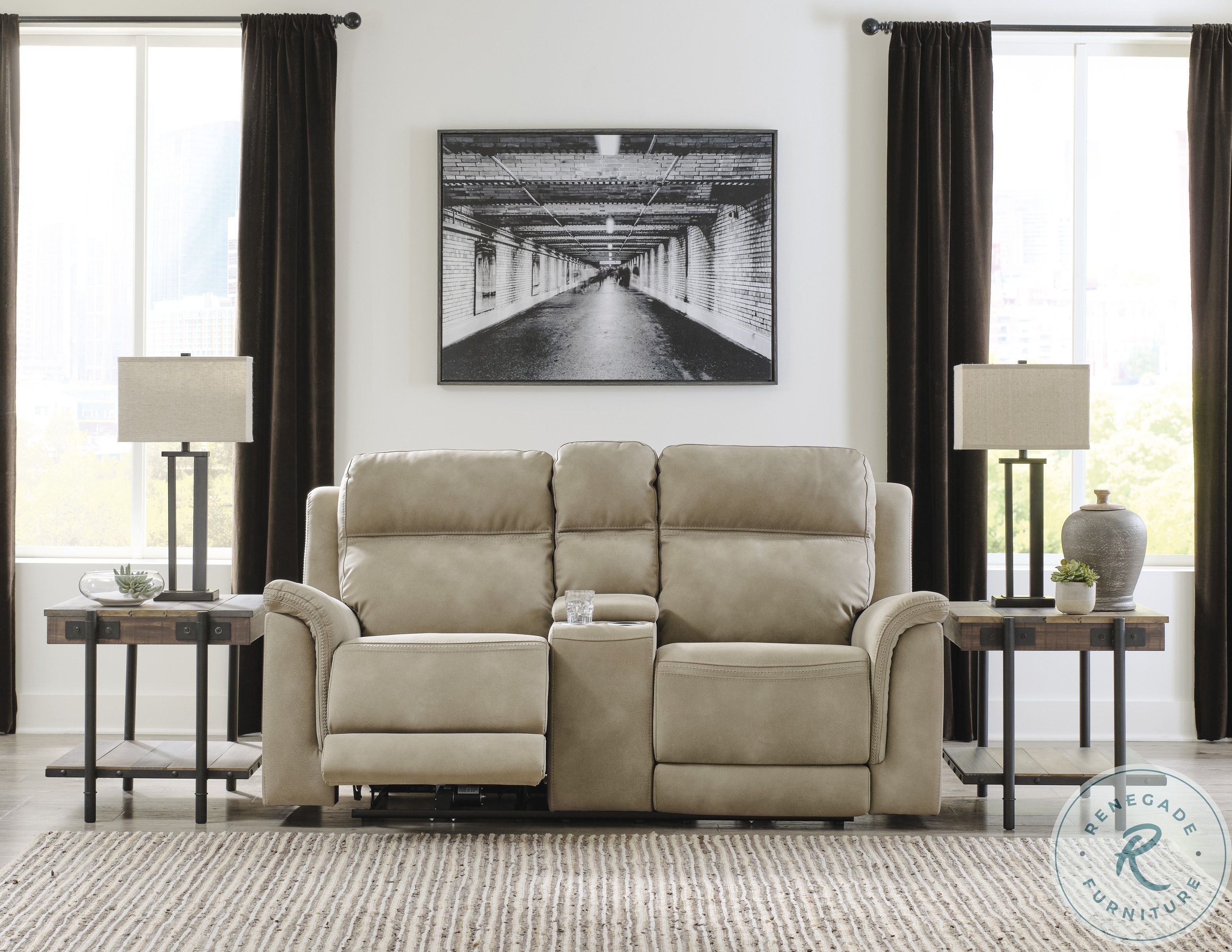 Next Gen Sand Power Reclining Loveseat With Console | HomeGalleryStores ...