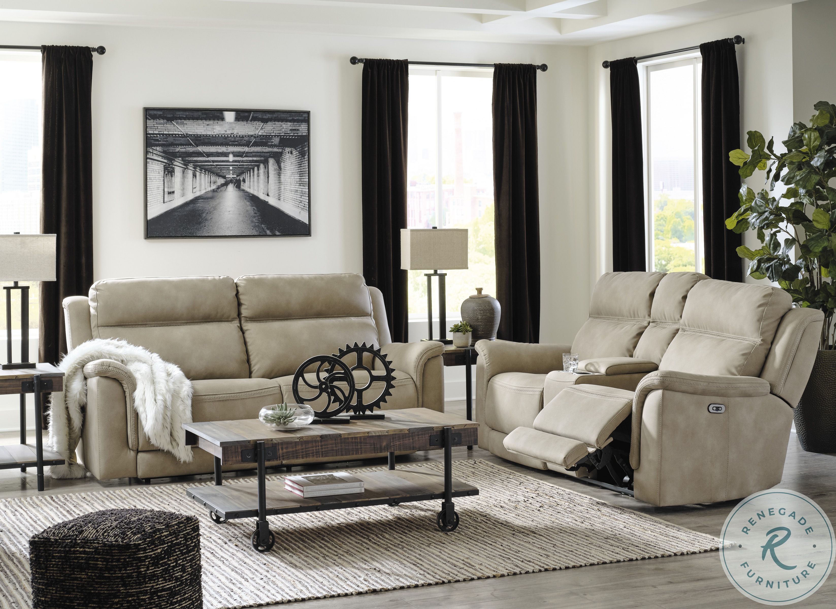 Next Gen Sand Power Reclining Loveseat With Console | HomeGalleryStores ...