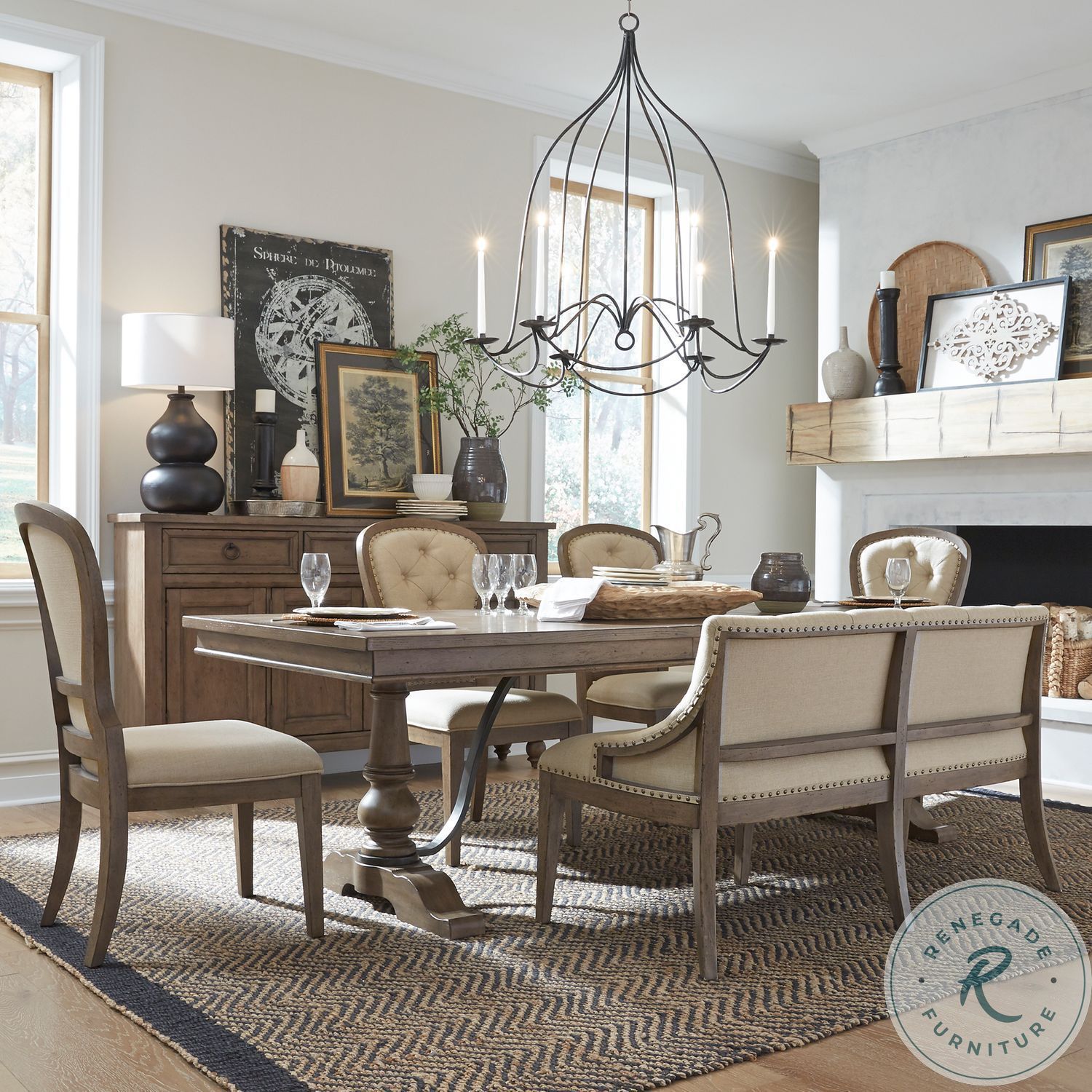 Americana Farmhouse Dusty Taupe Upholstered Shelter Dining Bench From ...