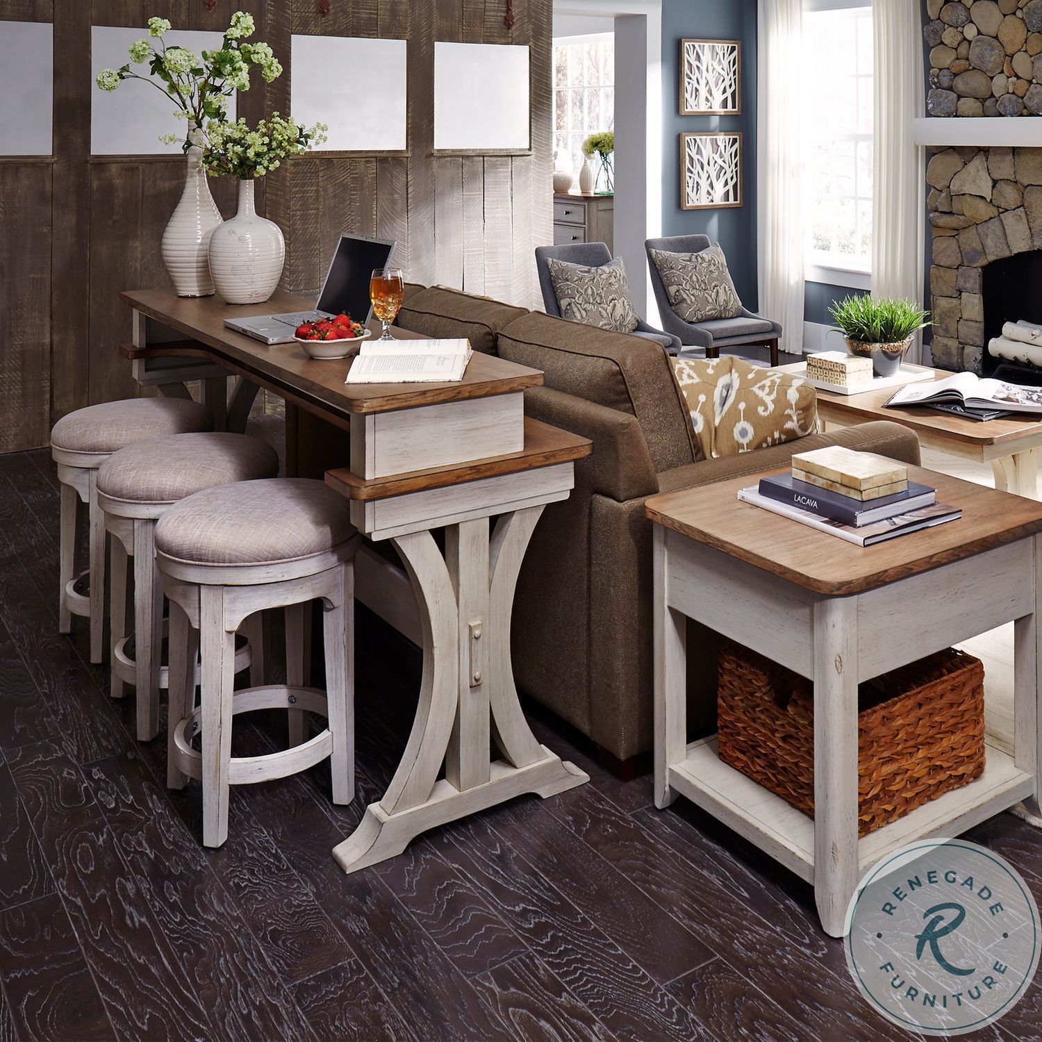 Farmhouse Reimagined Heavy Distressing Antique Weathered Beaten Console ...
