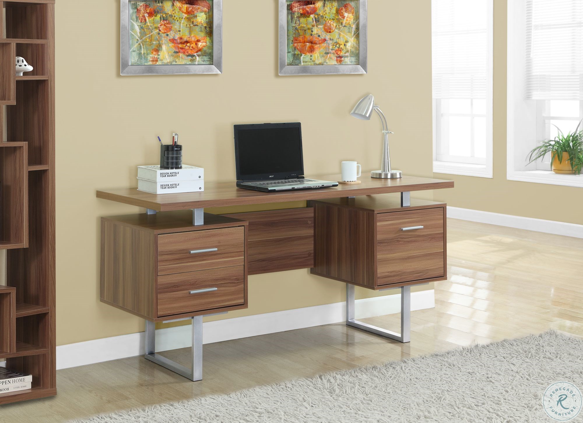 Walnut Hollow-Core/Silver Metal Office Desk | HomeGalleryStores.com | 7083