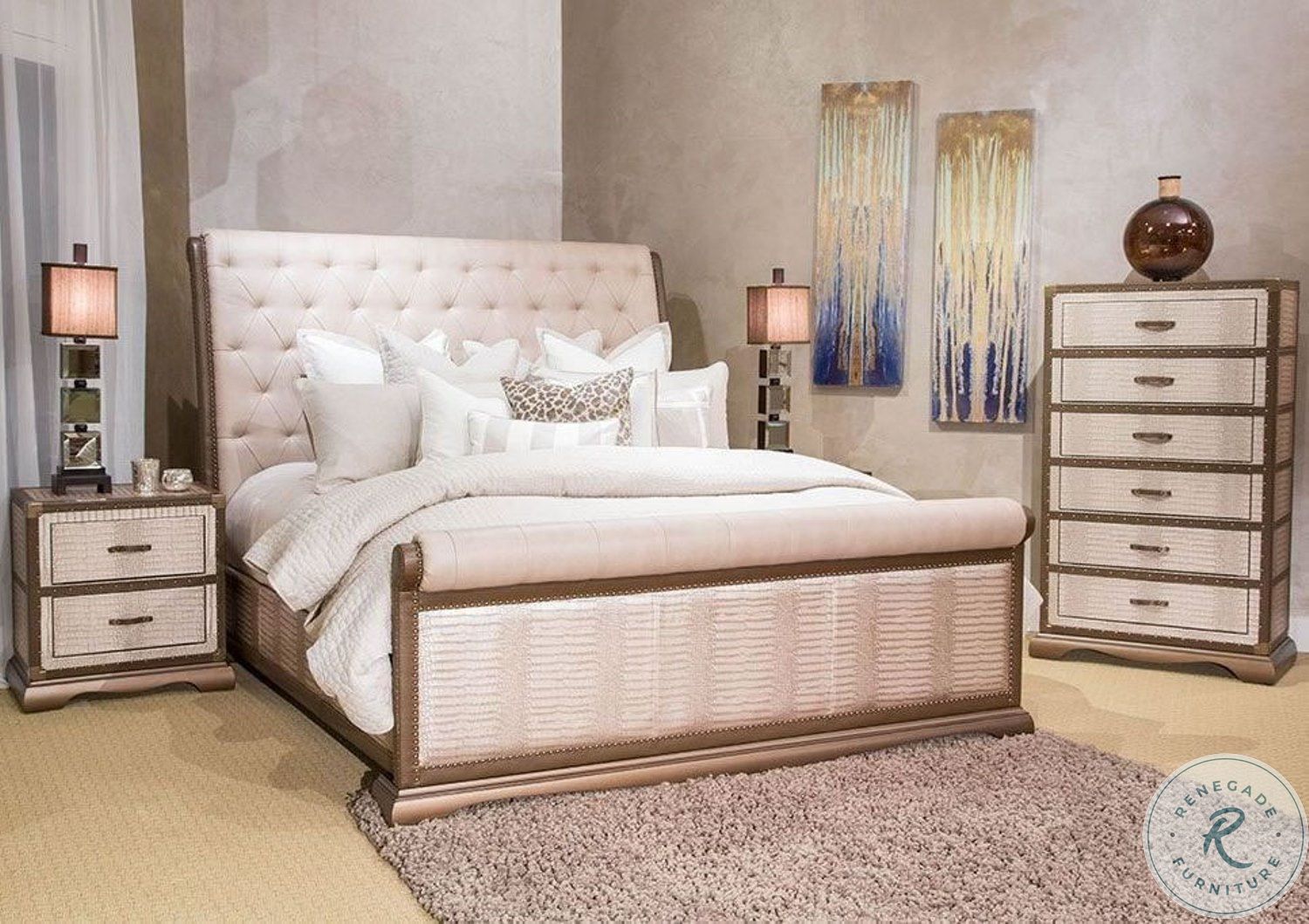 Valise Amazon Tan Gator Cal King Upholstered Sleigh Bed ...