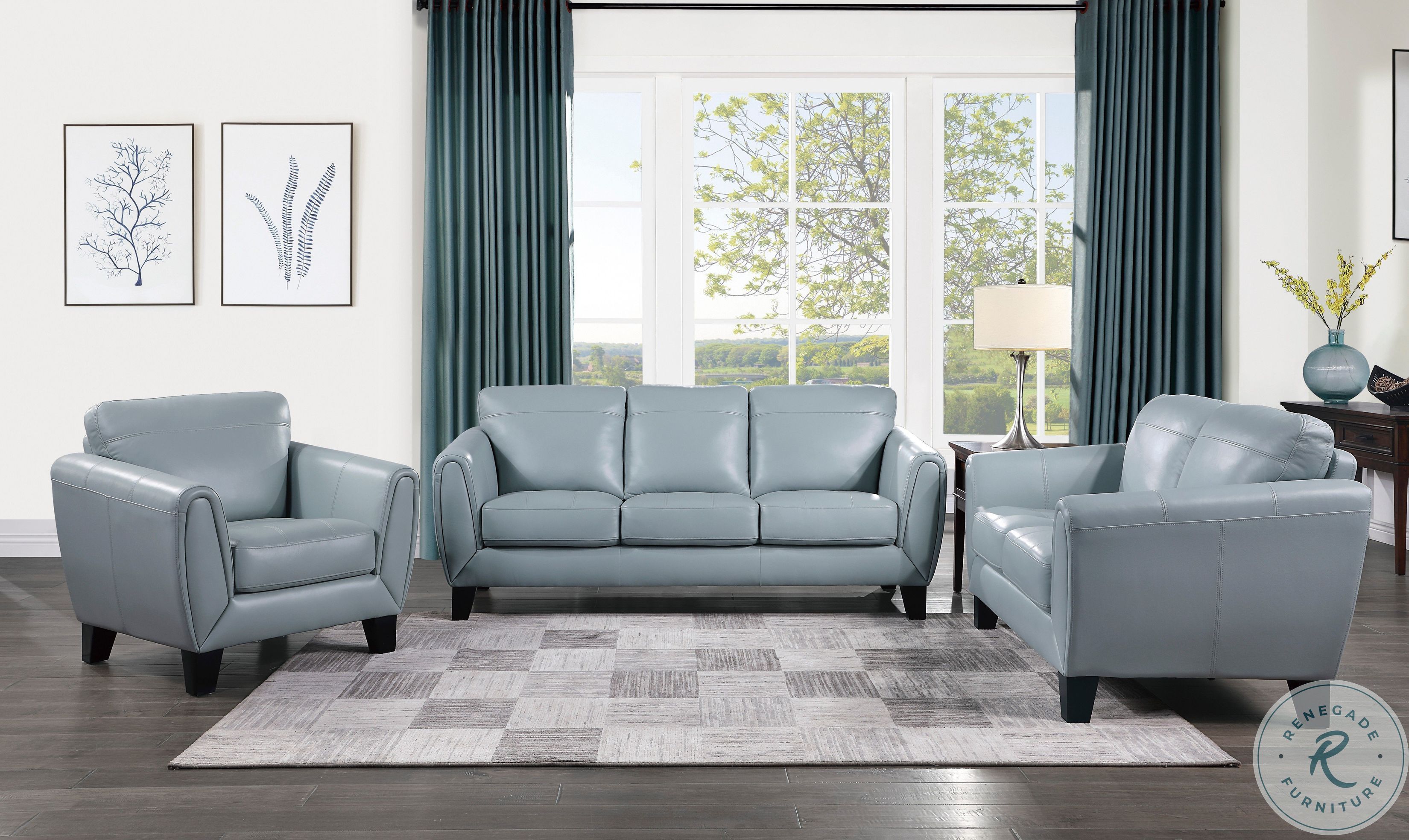 Spivey Aqua Leather Living Room Set | HomeGalleryStores.com | 9460AQ-3