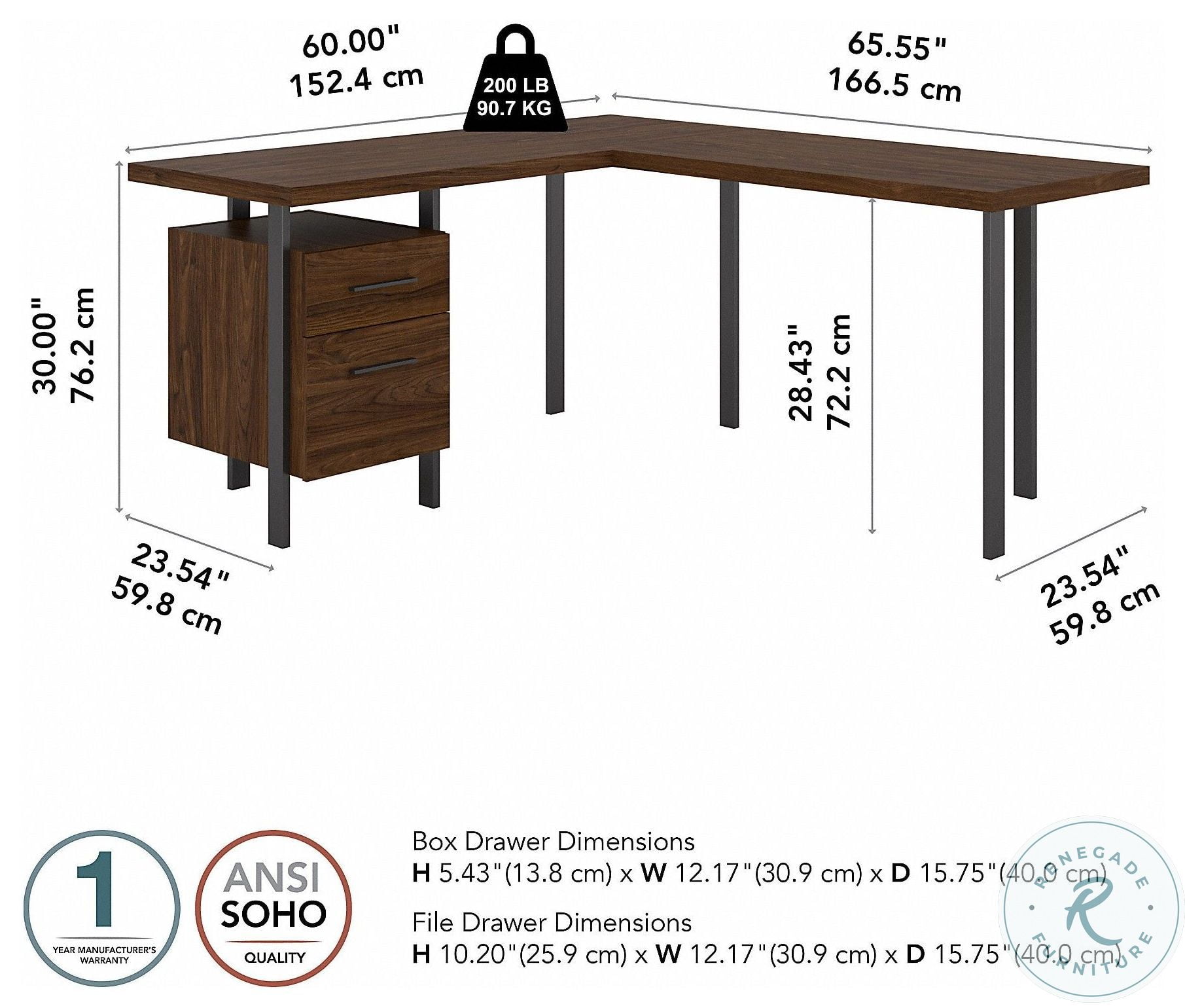 Architect Modern Walnut 60" L Shaped Desk | HomeGalleryStores.com ...