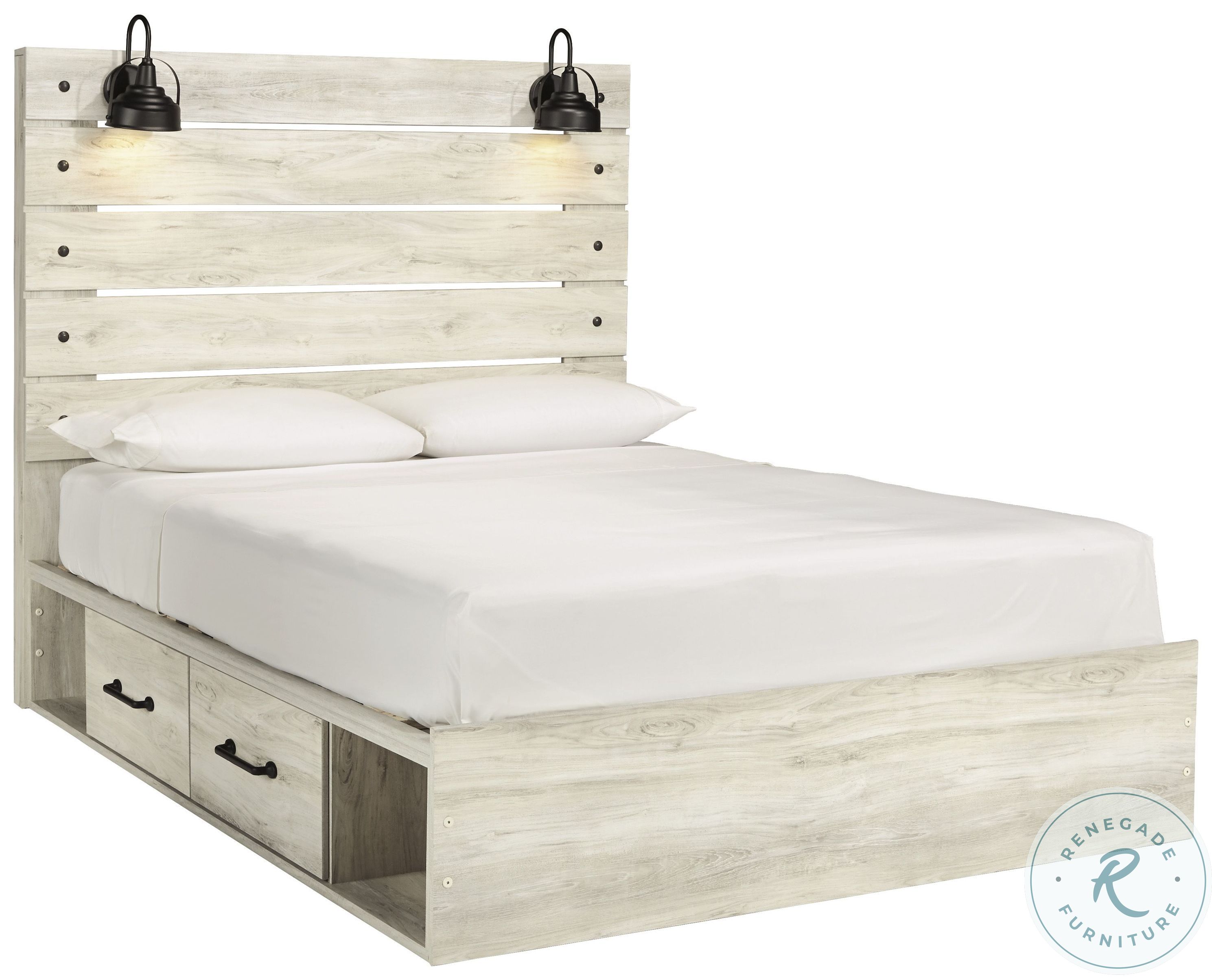 Cambeck Whitewash Queen Panel Bed with Double Underbed Storage ...
