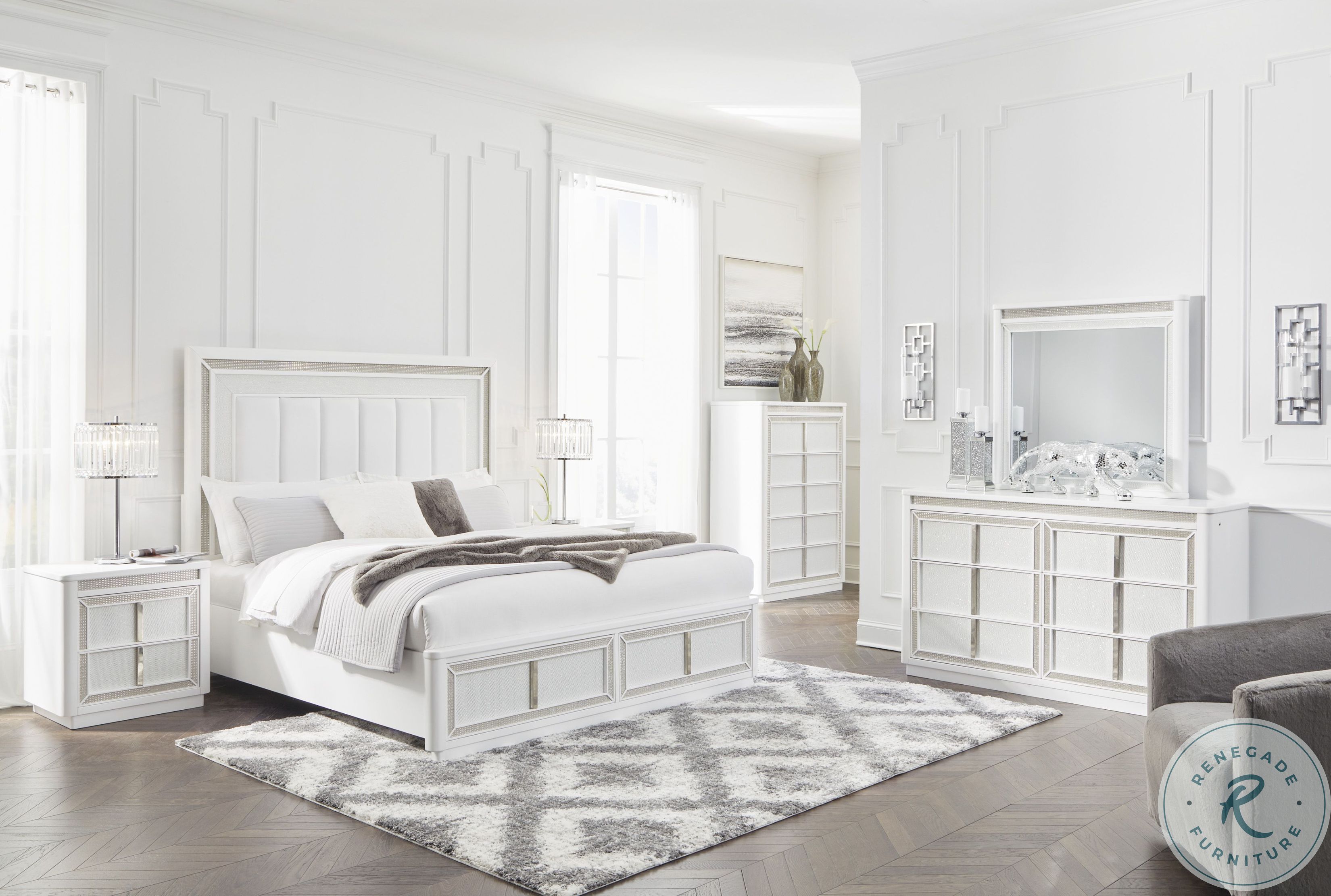Chalanna White Lacquer Upholstered Panle Storage Bedroom Set from ...