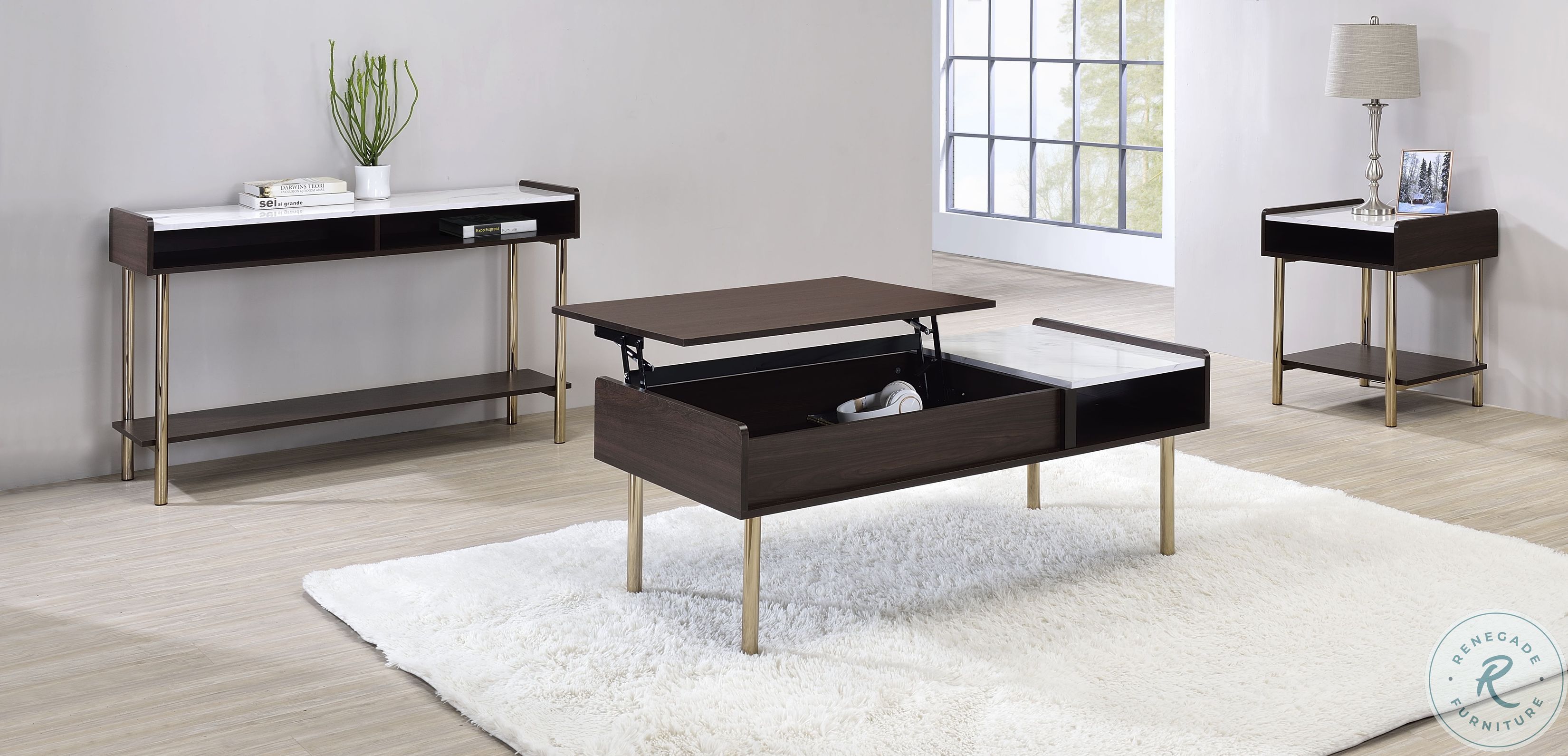 Carrie Walnut And Champagne Metal Lift Top Cocktail Table From Steve ...