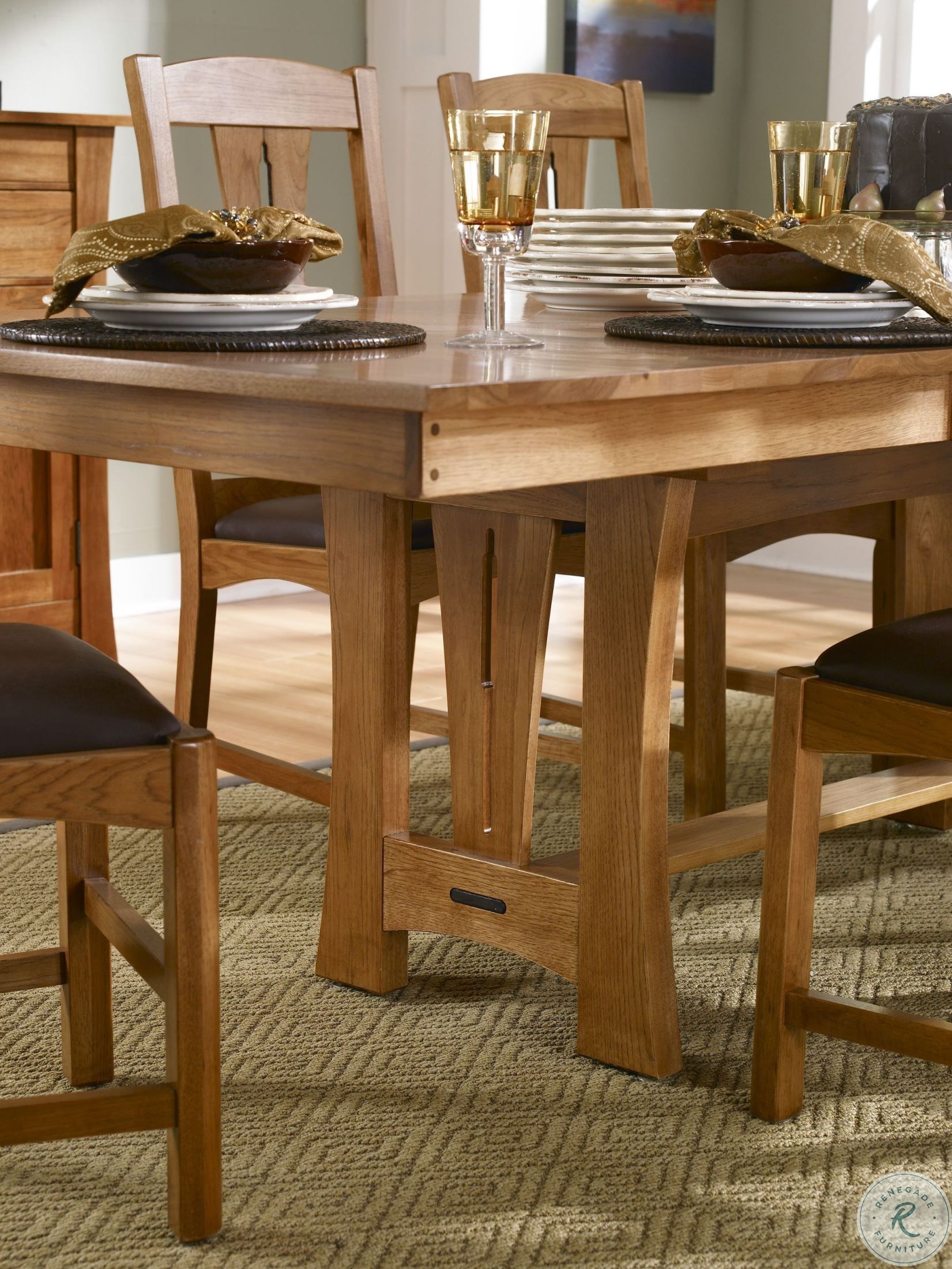 Cattail Bungalow 96" Warm Amber Extendable Trestle Dining Table ...