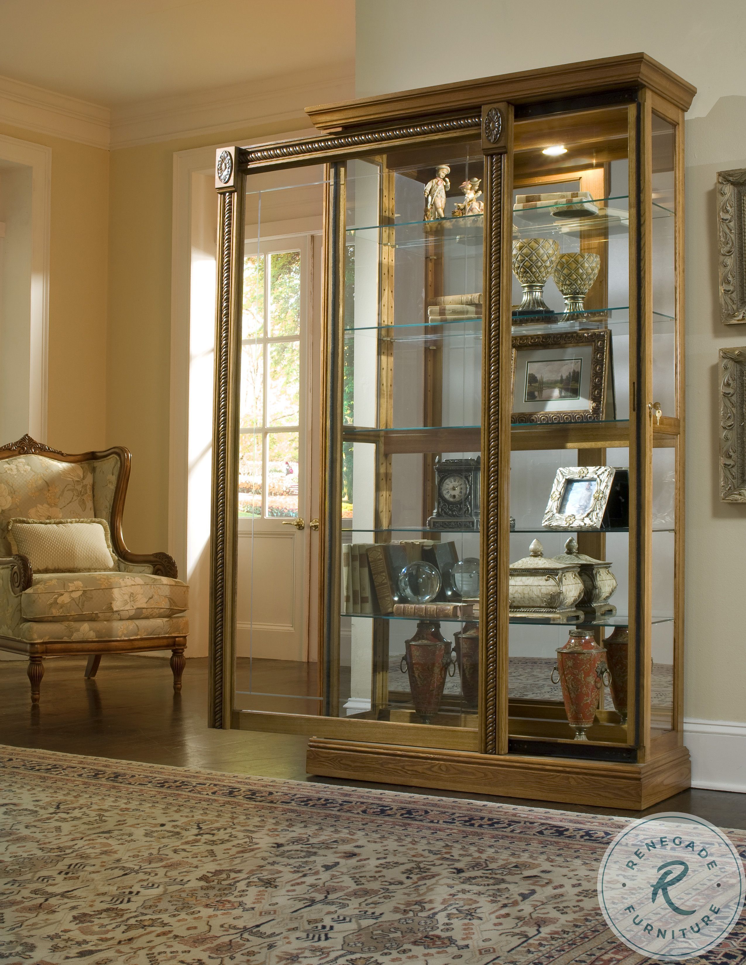 Estate Oak Two Way Sliding Door Curio | HomeGalleryStores.com | 20484