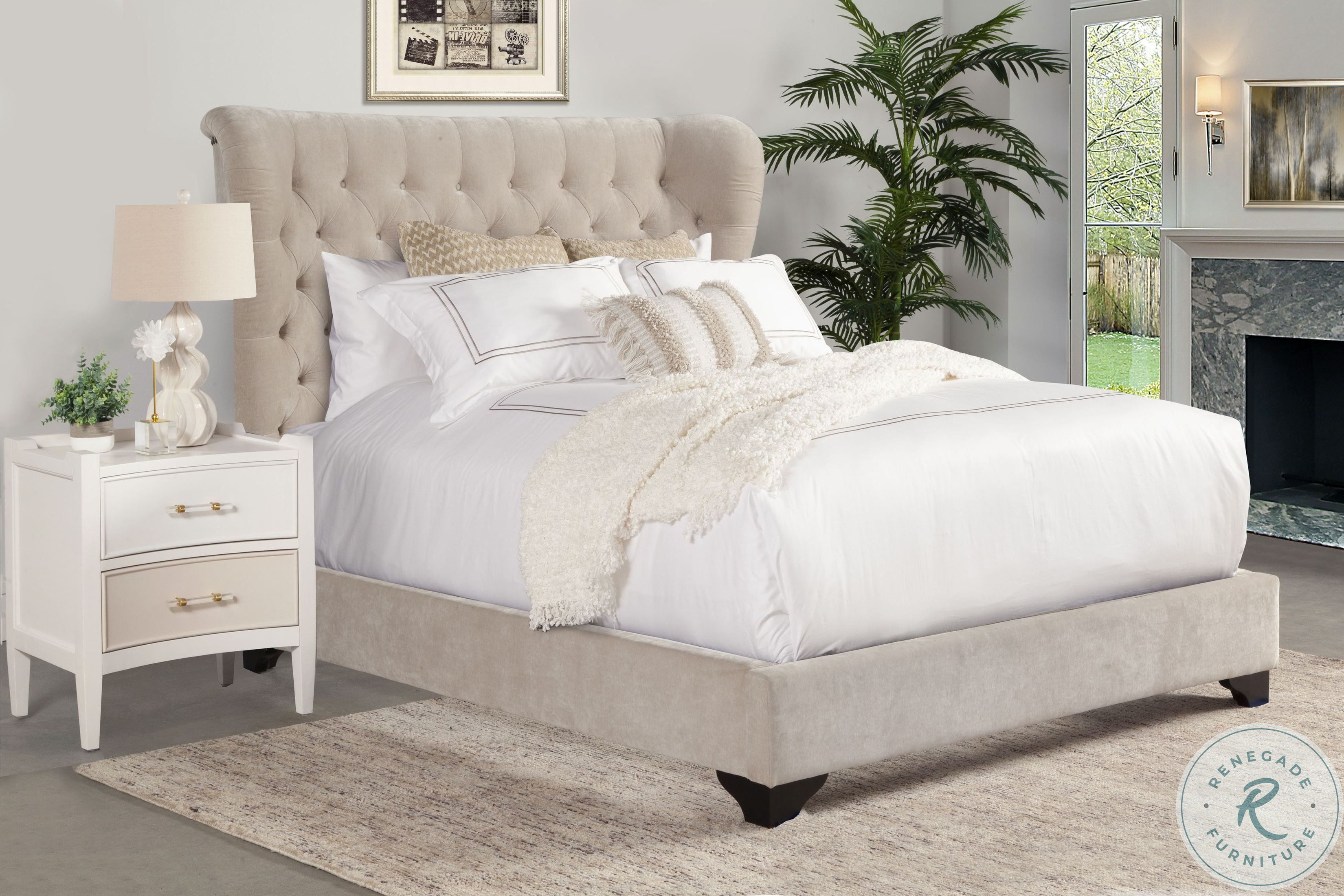 Chloe Meringue Natural Queen Upholstered Panel Bed | HomeGalleryStores ...