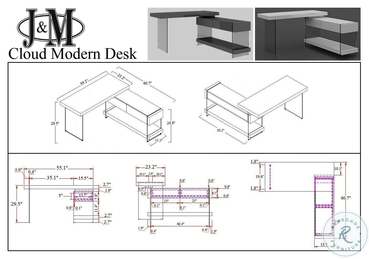 Cloud Grey High Gloss Desk | HomeGalleryStores.com | 179921-D-G