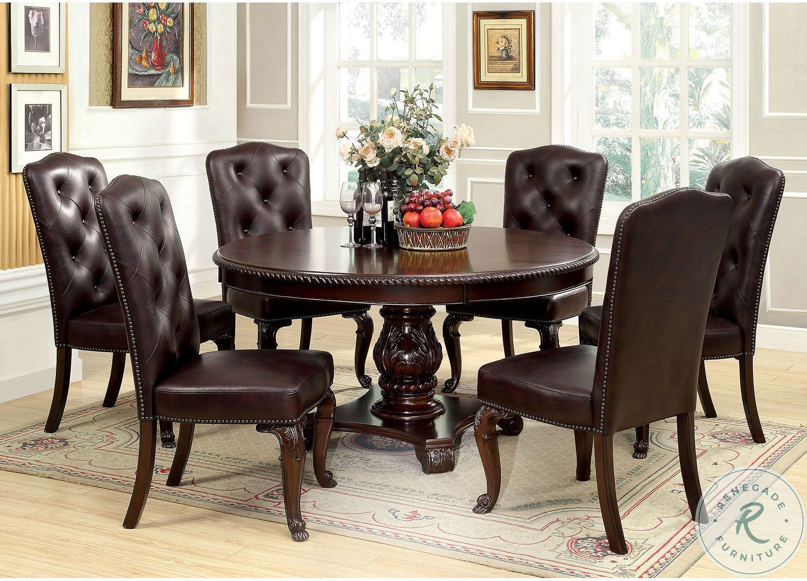 Bellagio Brown Cherry Round Pedestal Dining Table | HomeGalleryStores ...