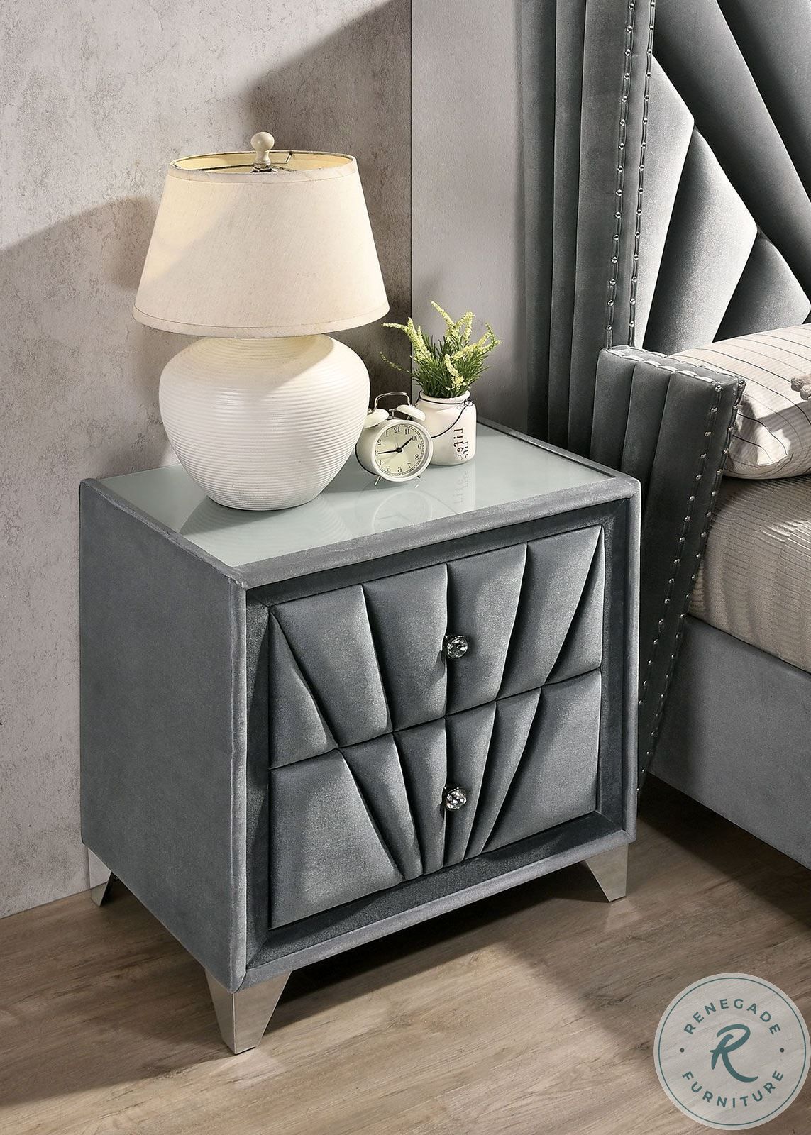 Carissa Gray Upholstered Nightstand | HomeGalleryStores.com | CM7164N