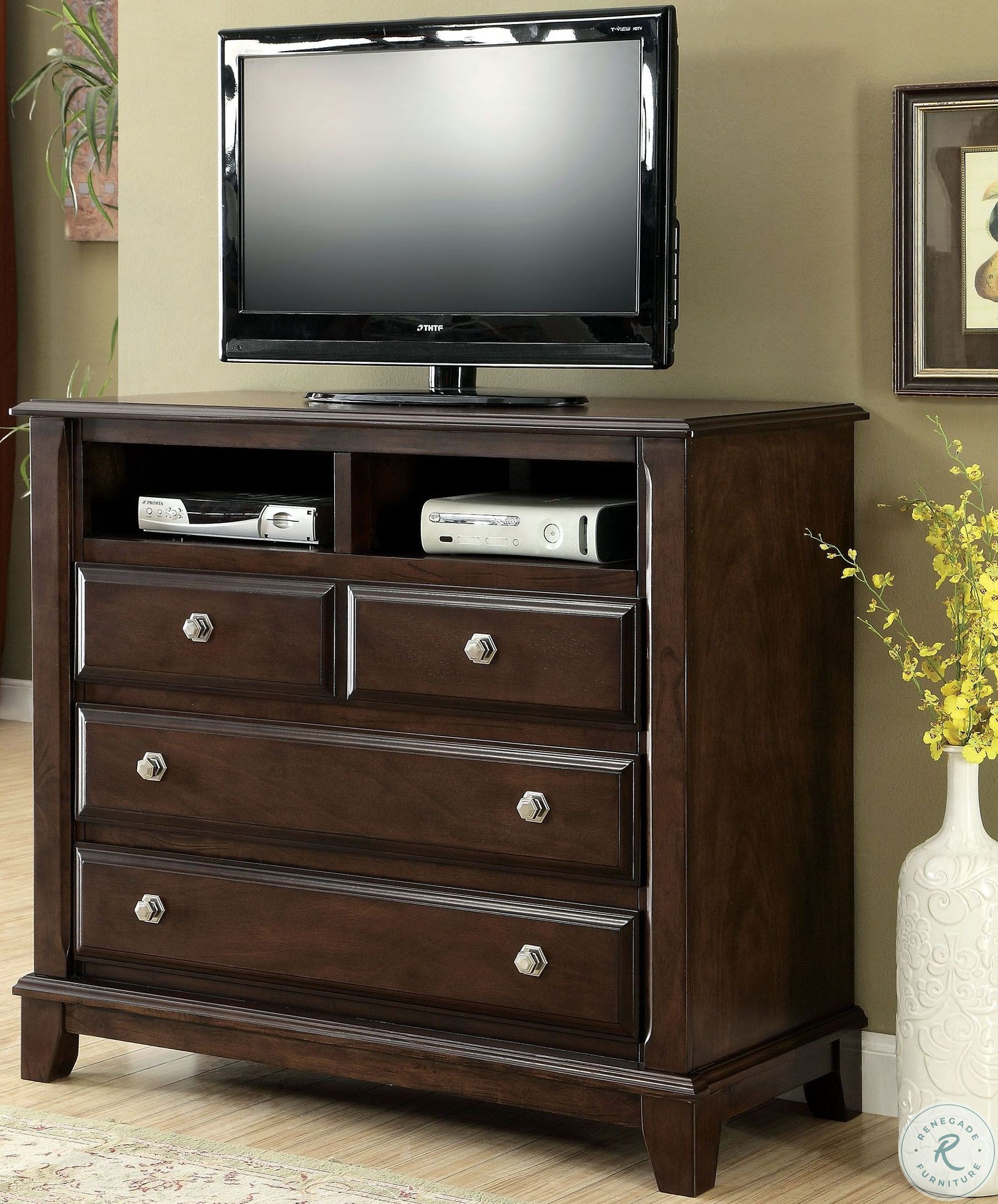 Litchville Brown Cherry Media Chest | HomeGalleryStores.com | CM7383TV