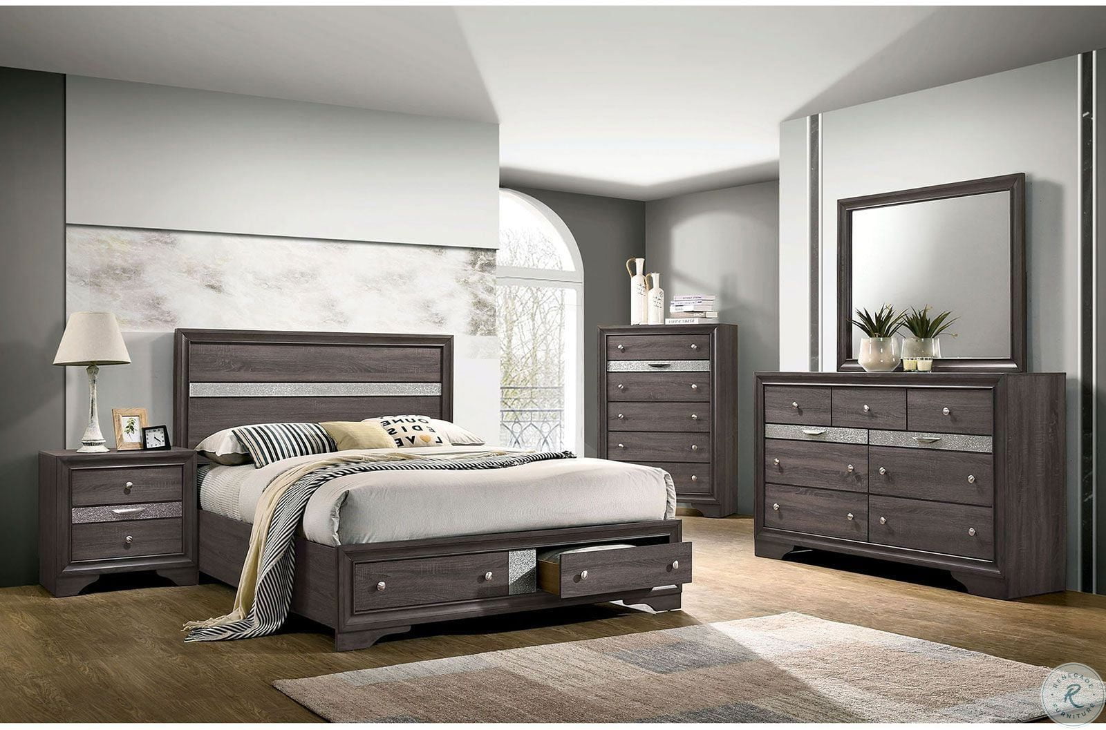 Chrissy Gray Queen Panel Bed | HomeGalleryStores.com | CM7552GY-Q-BED
