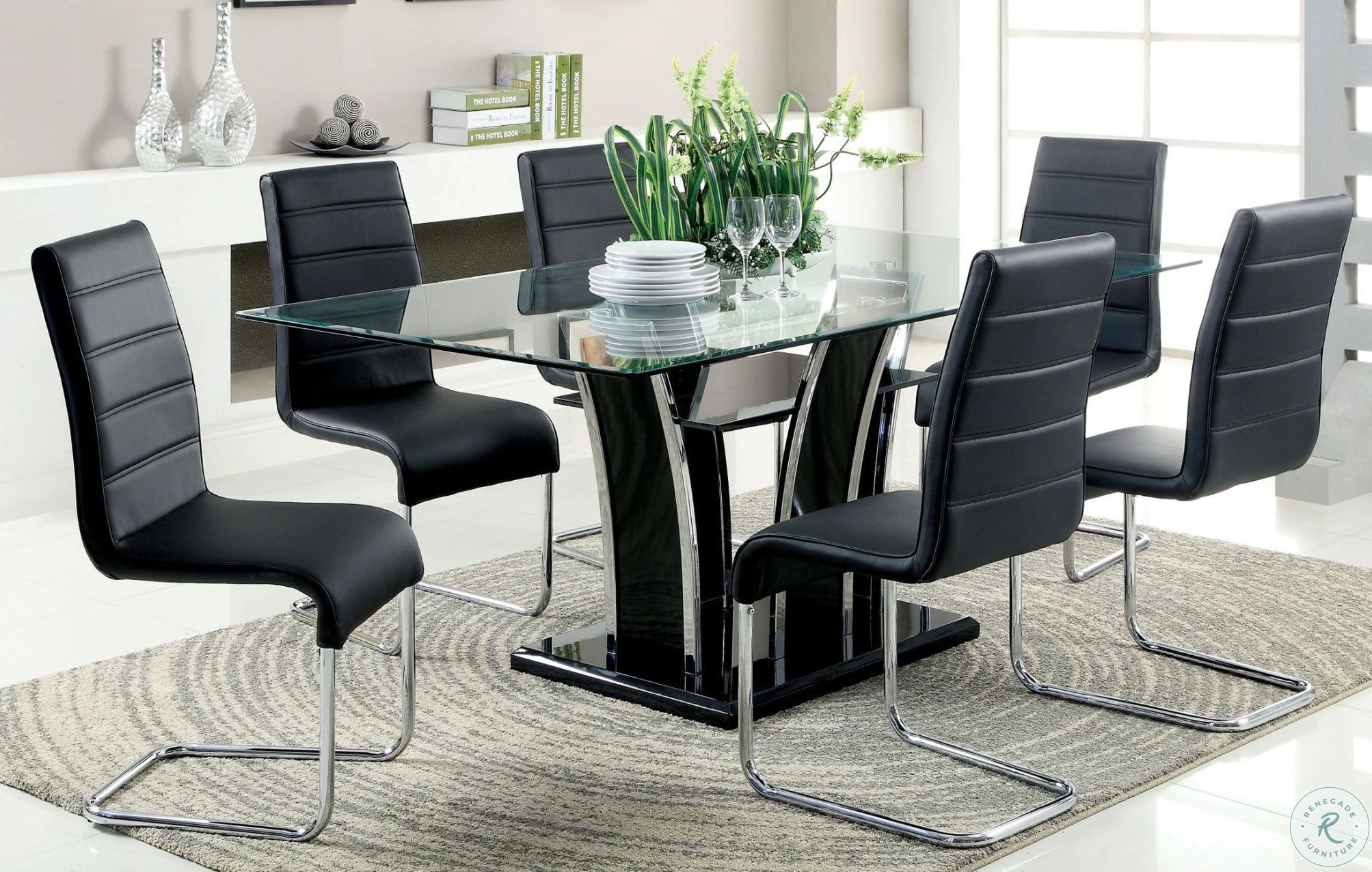 Glenview Black Glass Top Dining Room Set | HomeGalleryStores.com ...