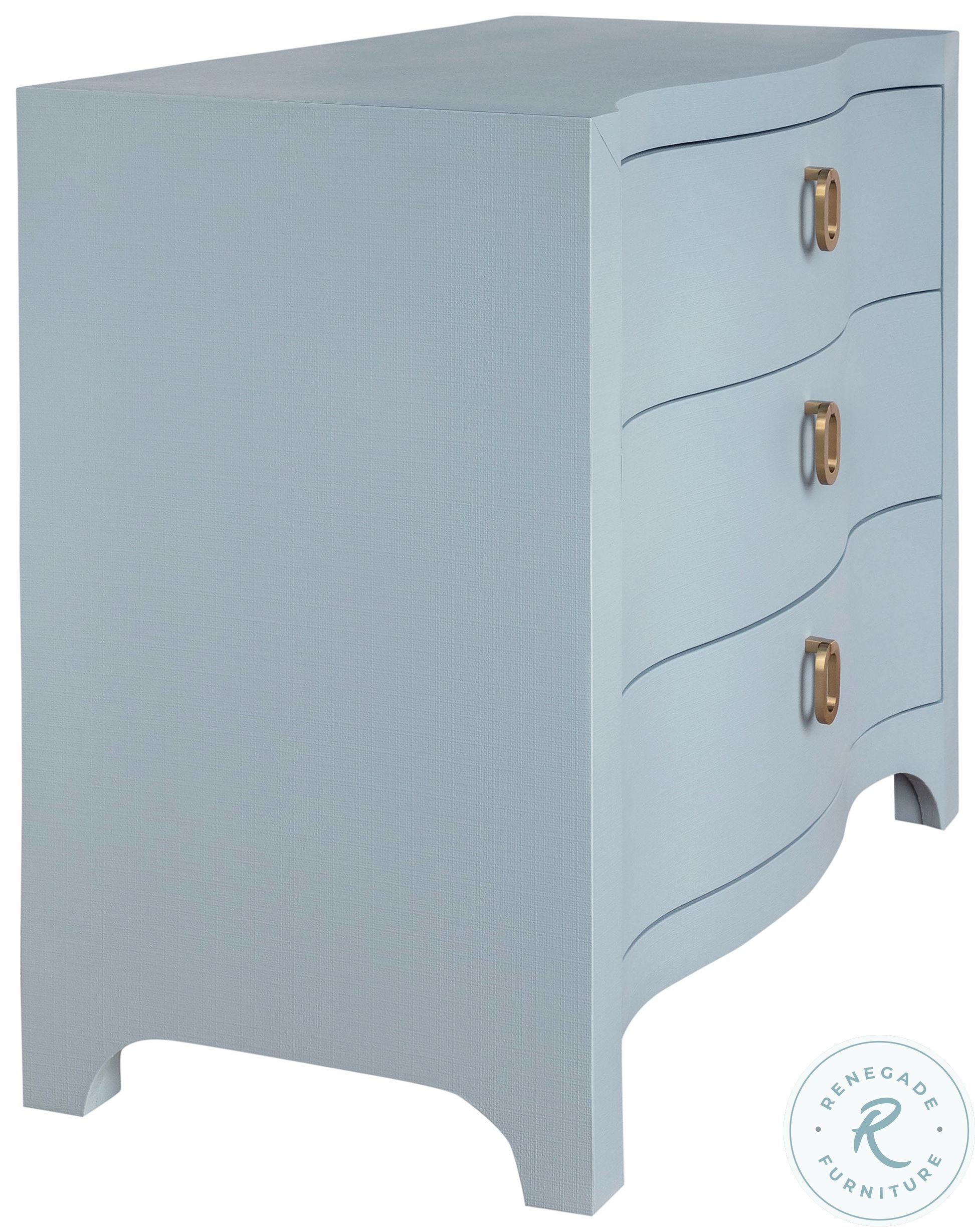Cora Light Blue Textured Linen 3 Drawer Curved Front Chest From Worlds ...