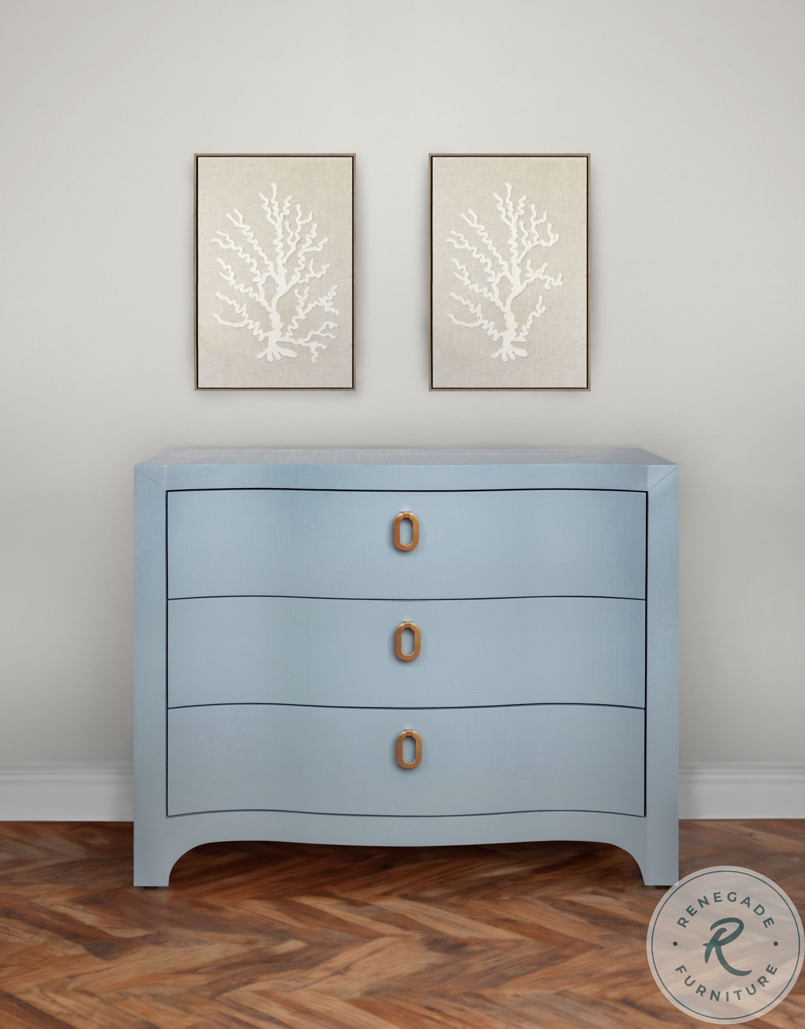 Cora Light Blue Textured Linen 3 Drawer Curved Front Chest From Worlds ...