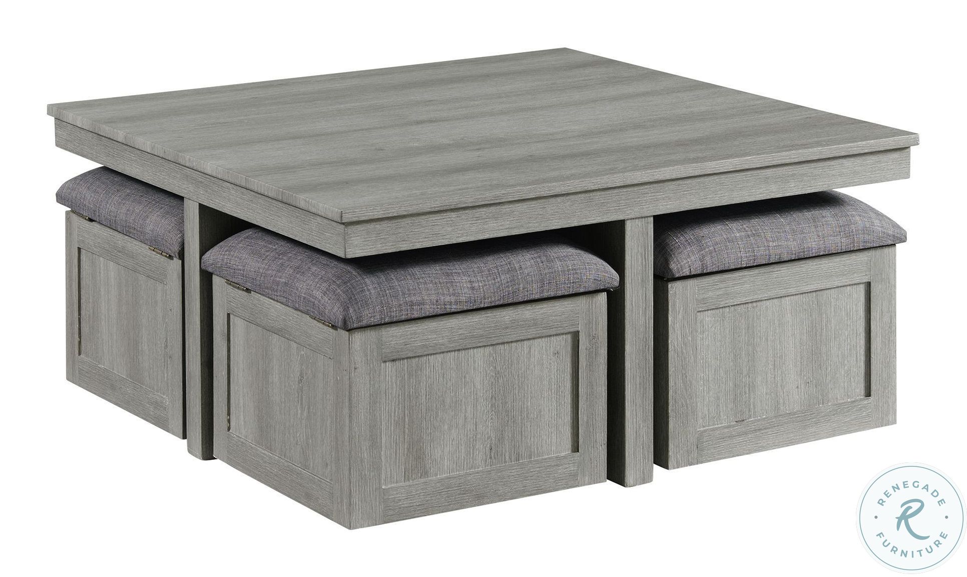Dawson Light Grey Coffee Table with Four Storage Stools ...