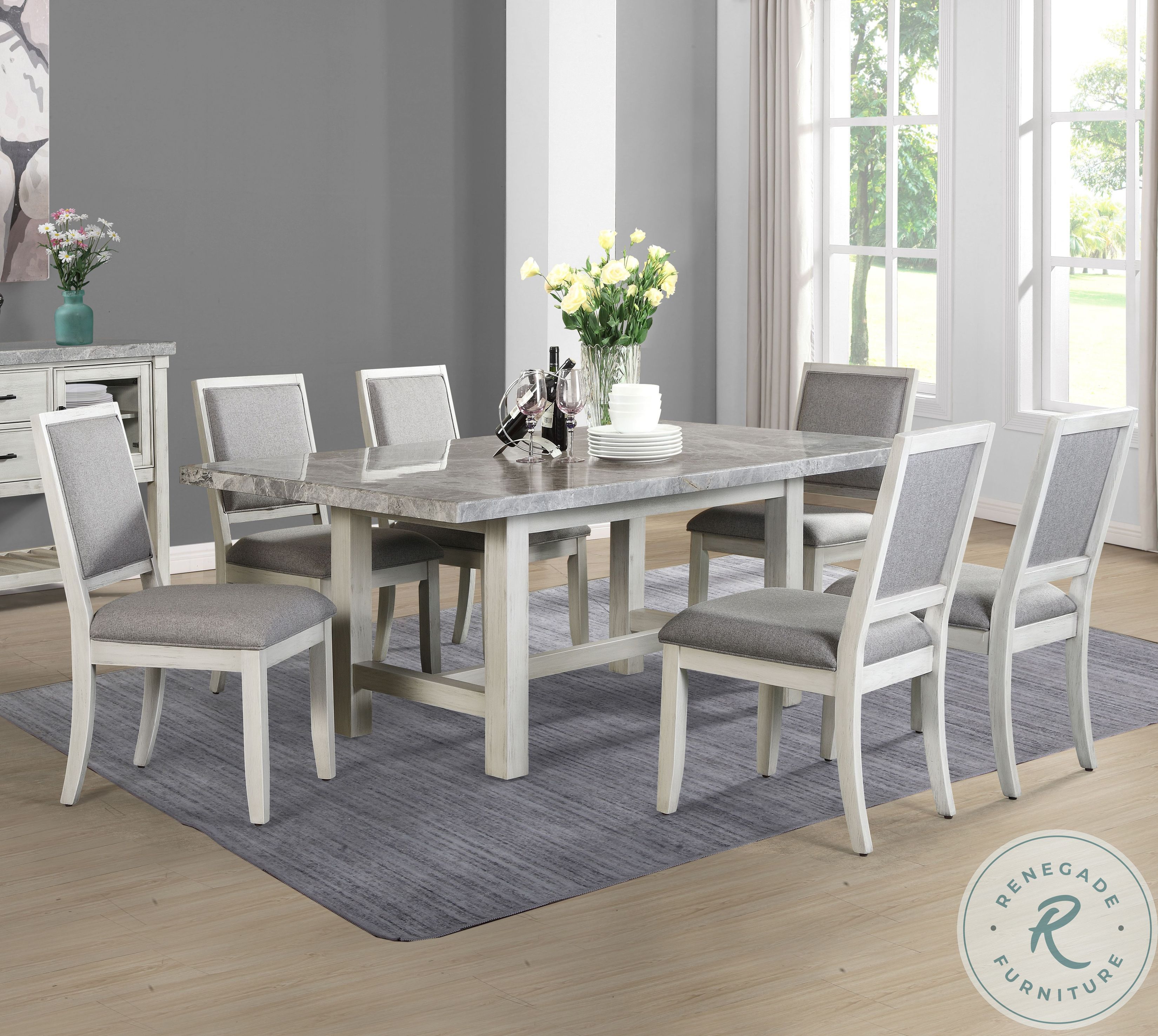 Canova Weathered White Marble Top Dining Room Set | HomeGalleryStores ...