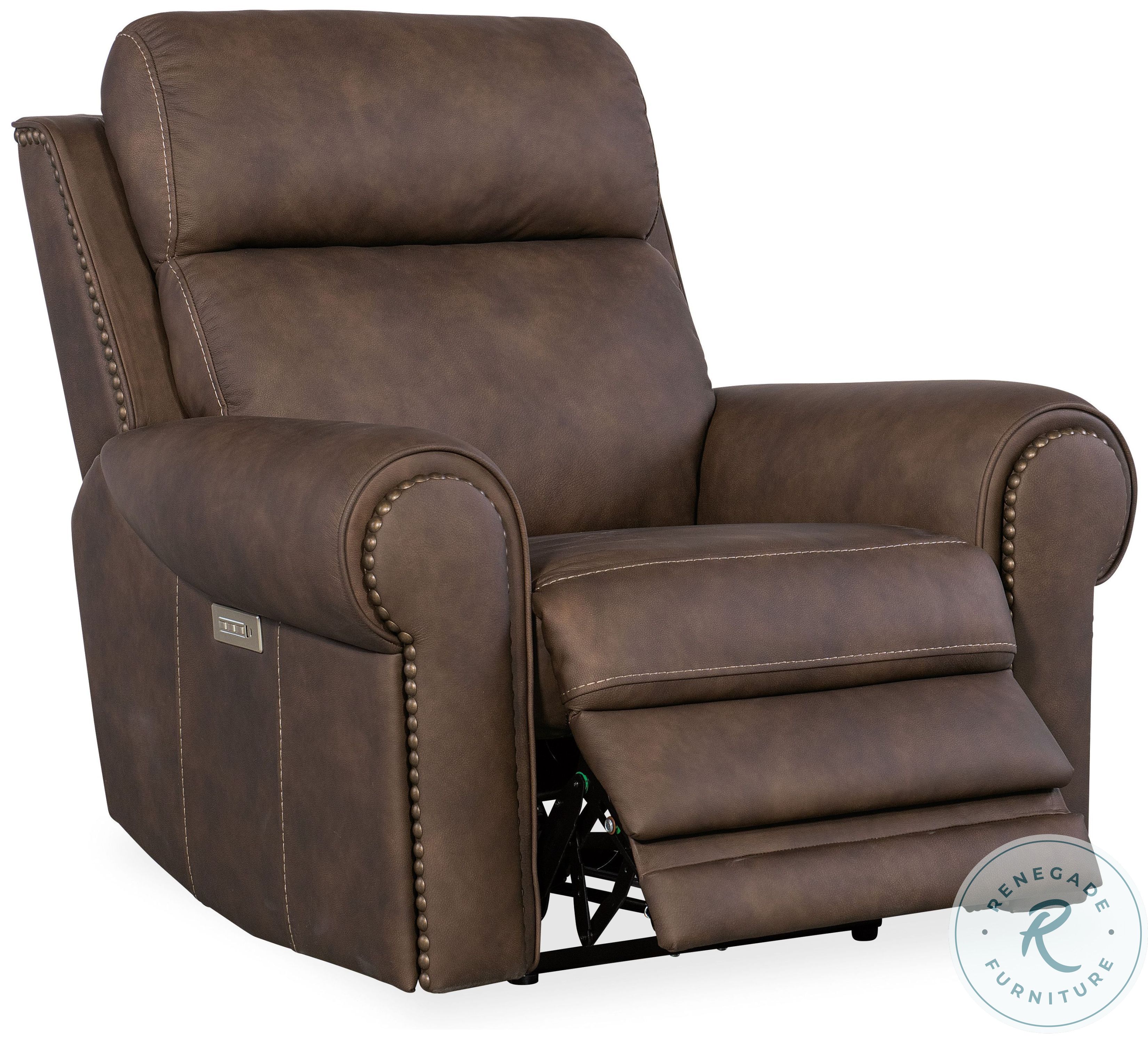 Duncan Dark Brown Leather Power Recliner with Power Headrest And Lumbar ...