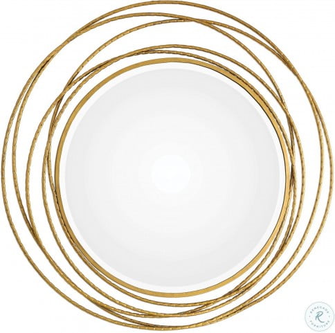 Whirlwind Metallic Gold Leaf Round Mirror | HomeGalleryStores.com | 9348