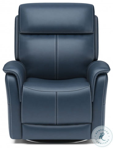 View Blue Leather Swivel Power Recliner with Power Headrest and Lumbar ...