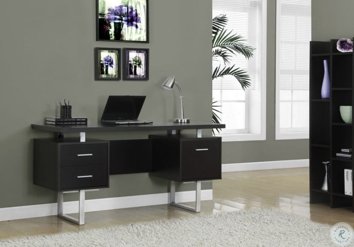 Cappuccino Hollow-Core/Silver Metal Office Desk | HomeGalleryStores.com ...