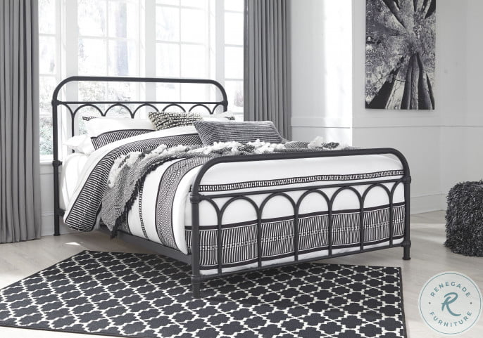 Nashburg Black Queen Metal Slat Bed | HomeGalleryStores.com | B280-681