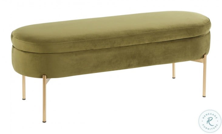 Chloe Gold Metal And Green Velvet Storage Bench | HomeGalleryStores.com ...