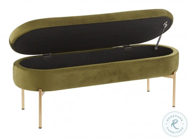 Chloe Gold Metal And Green Velvet Storage Bench | HomeGalleryStores.com ...