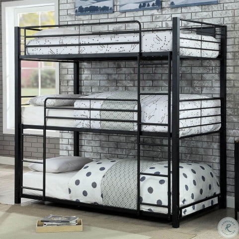 Olga I Sand Black Metal Twin Triple Decker Bunk Bed | HomeGalleryStores.com | CM-BK917T-BED