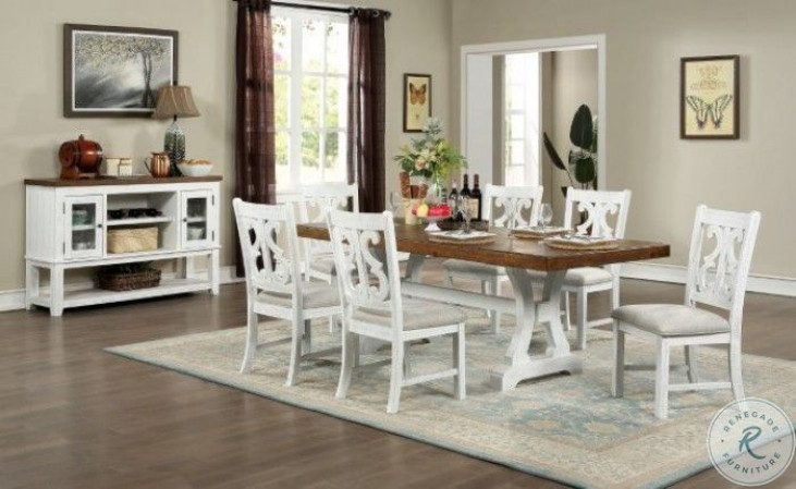 Auletta Distressed White And Oak Round Dining Table | HomeGalleryStores ...