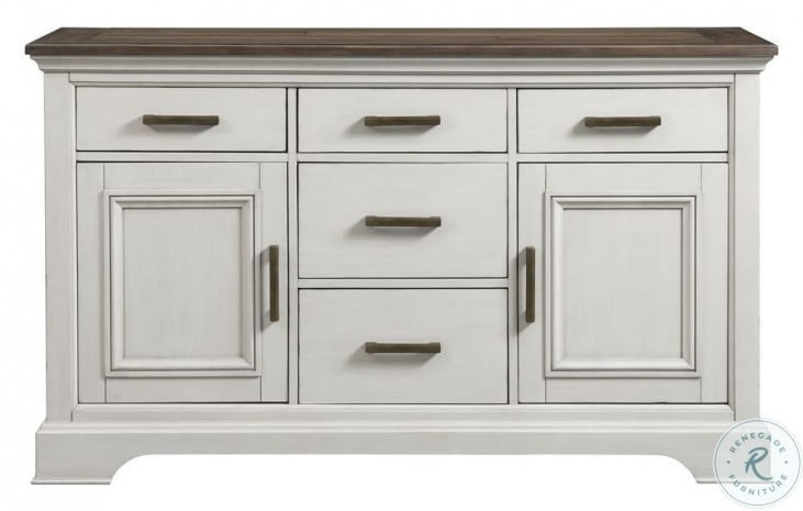 Drake Rustic White and French Oak Extendable Trestle Dining Room Set ...