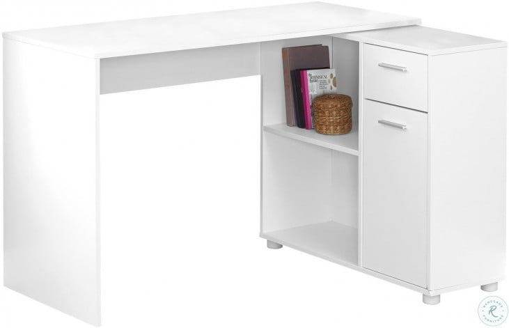 46" White Computer Desk with Storage Cabinet | HomeGalleryStores.com | 7350