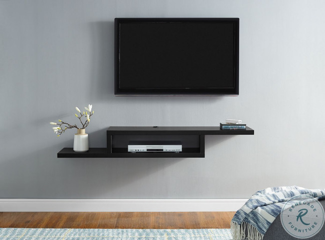 Wall Mounted Laminated Black 60" Asymmetrical Wall Mount Console ...