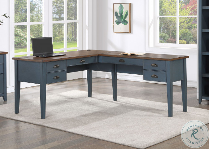 Fairmont Dusty Blue Half Pedestal L Shape Desk From Martin Furniture ...