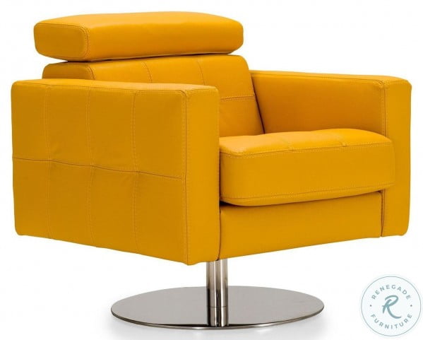 Milo Yellow Leather Swivel Accent Chair | HomeGalleryStores.com | Milo-YEL
